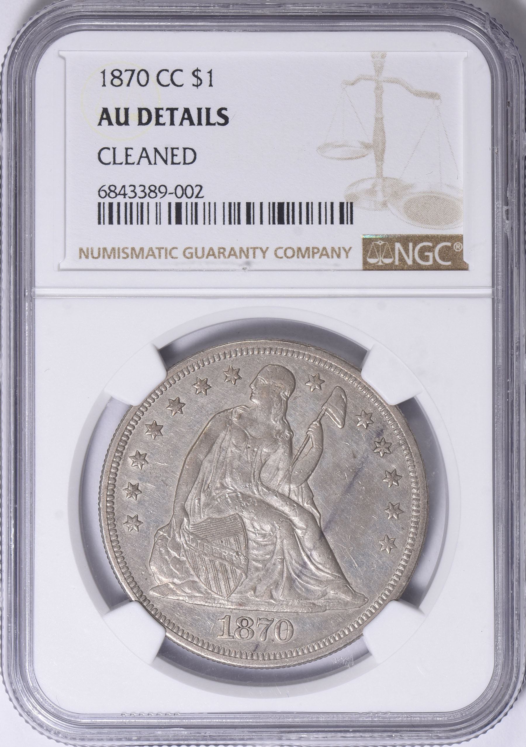 1870-CC Seated Liberty Silver Dollar NGC AU Details (Item 1739733) | GreatCollections Coin Auctions