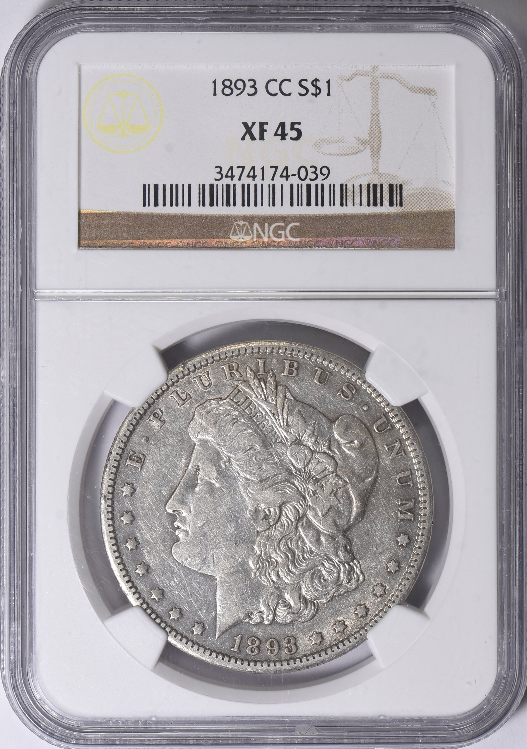 1893-CC Morgan Silver Dollar NGC XF-45 (Item 1739736) | GreatCollections Coin Auctions