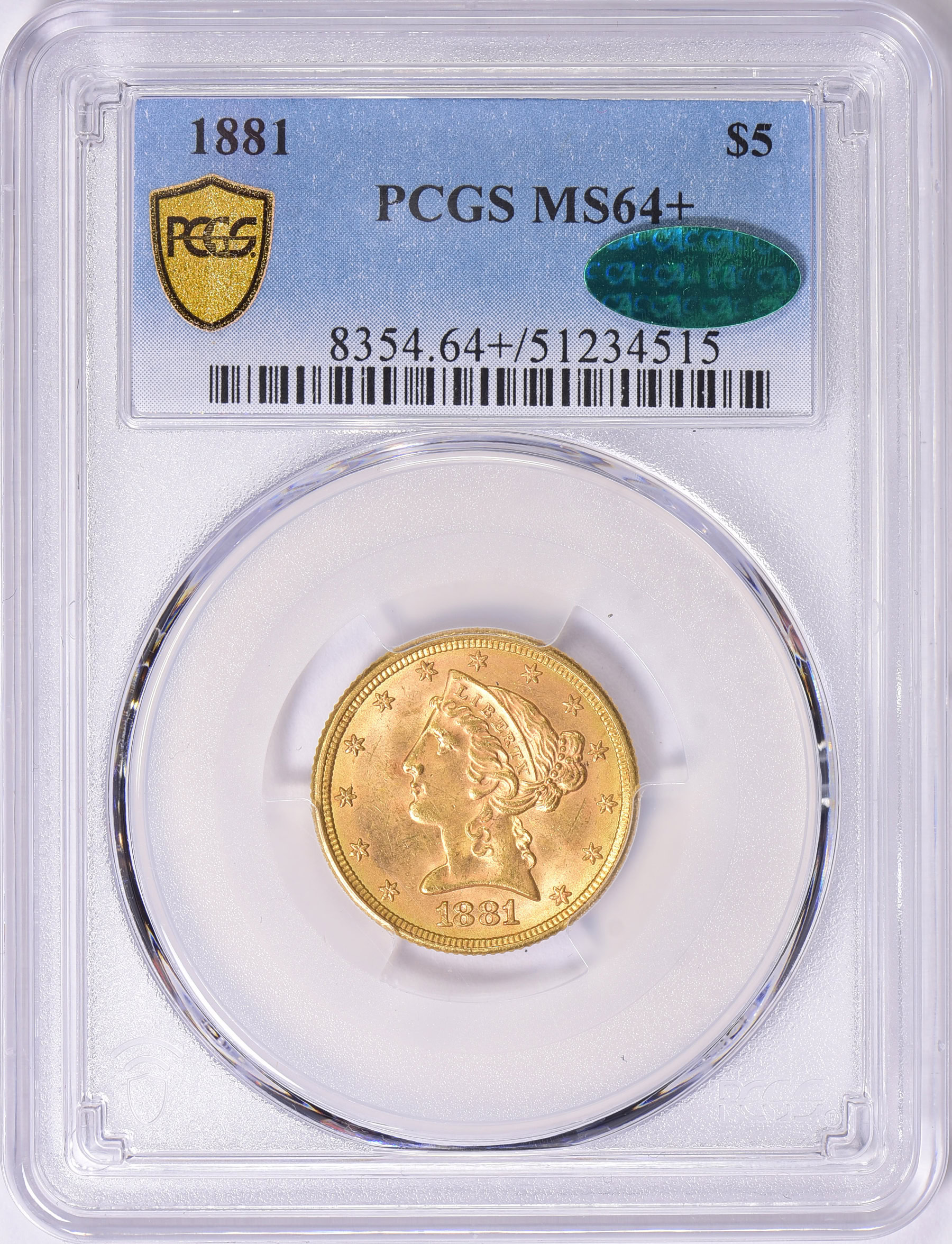 1881 Liberty Gold Half Eagle PCGS MS-64+ (CAC Green) (Item 1739859) | GreatCollections Coin Auctions