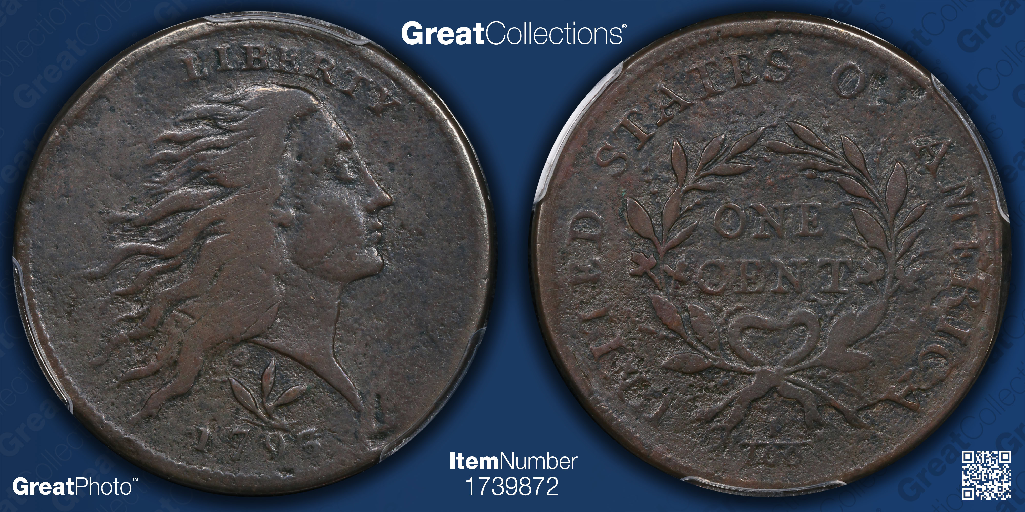 1793 Wreath Cent Vine and Bars PCGS Genuine VF Details (Item 1739872 ...