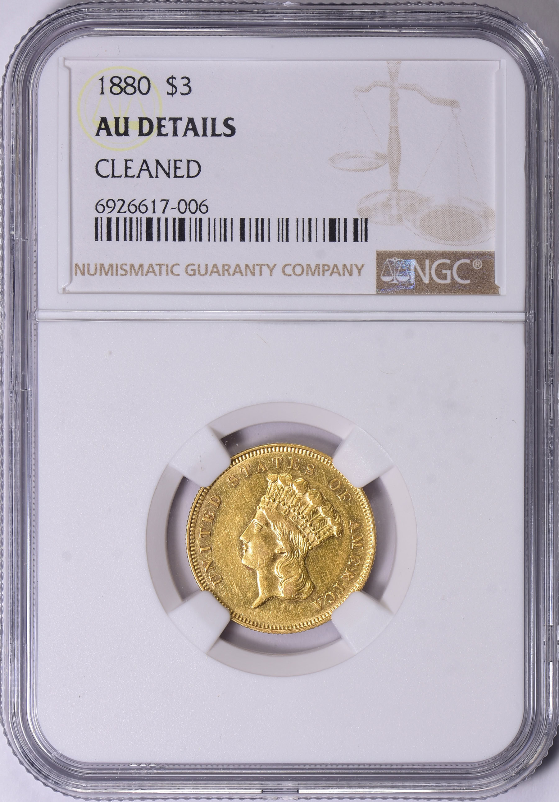 1880 Three-Dollar Gold Piece NGC AU Details (Item 1739897) | GreatCollections Coin Auctions