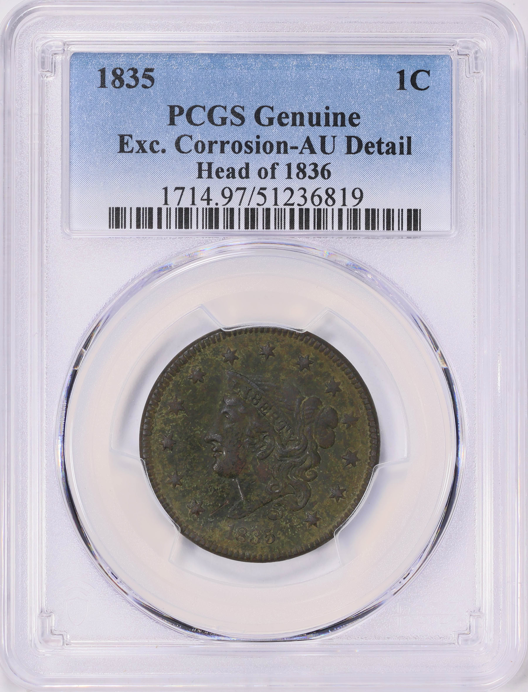 1835 Matron Cent Head of 1836 PCGS Genuine AU Details (Item 1739978 ...