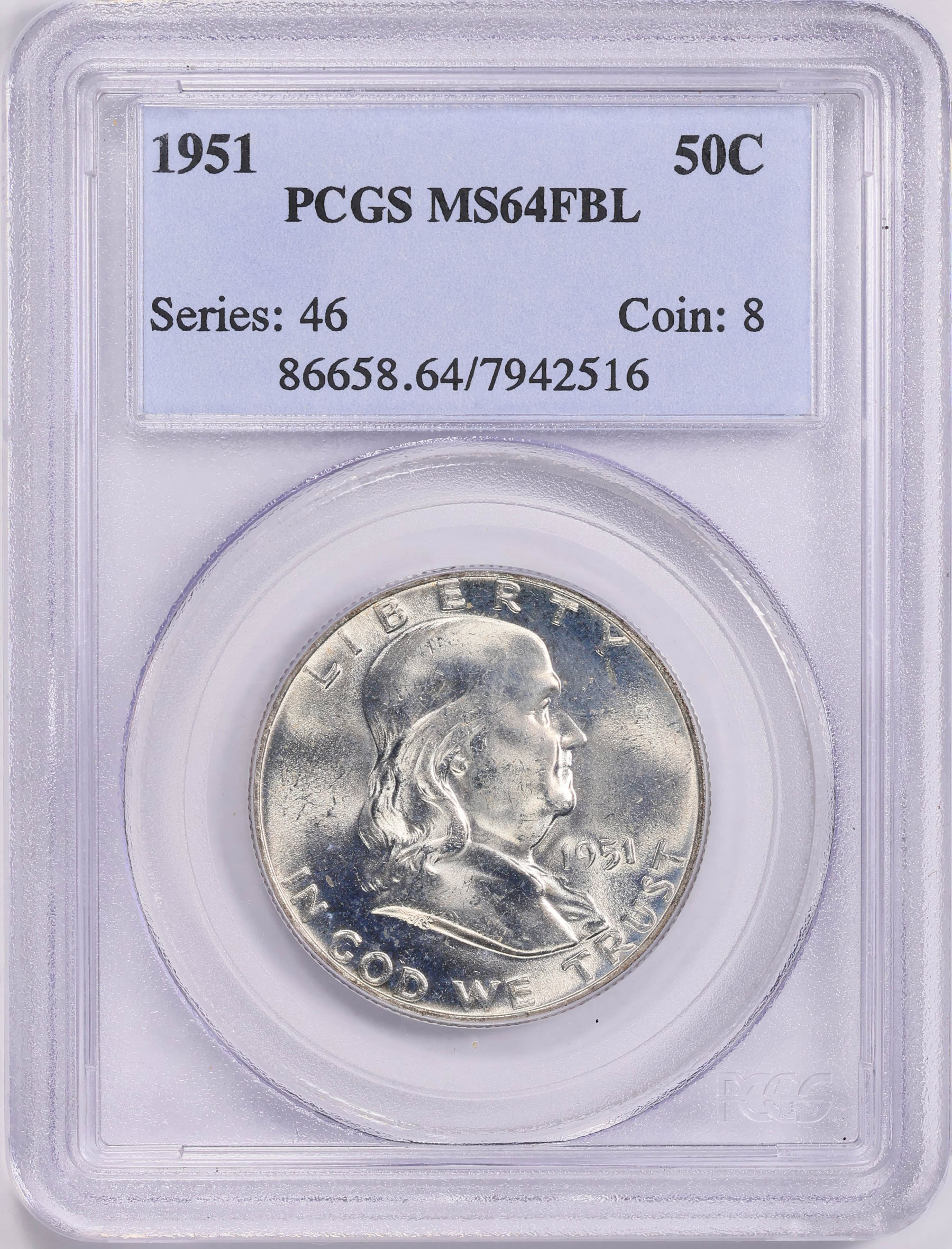 1951 Franklin Half Dollar PCGS MS-64 FBL (Item 1740019) | GreatCollections Coin Auctions