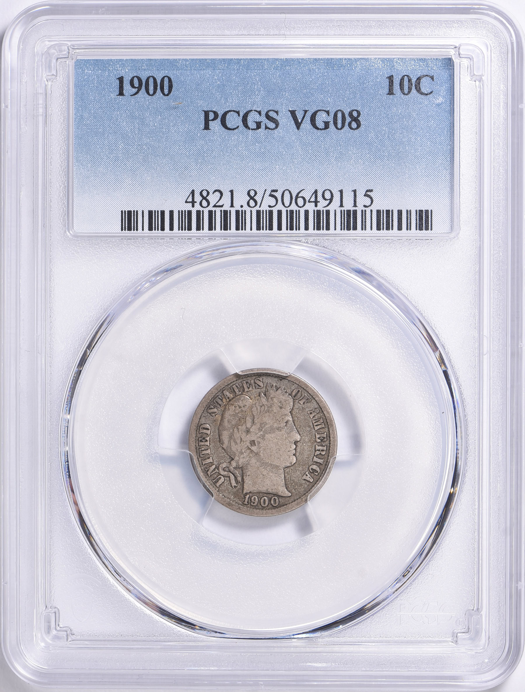 1900 Barber Dime PCGS VG-08 (Item 1740152) | GreatCollections Coin Auctions