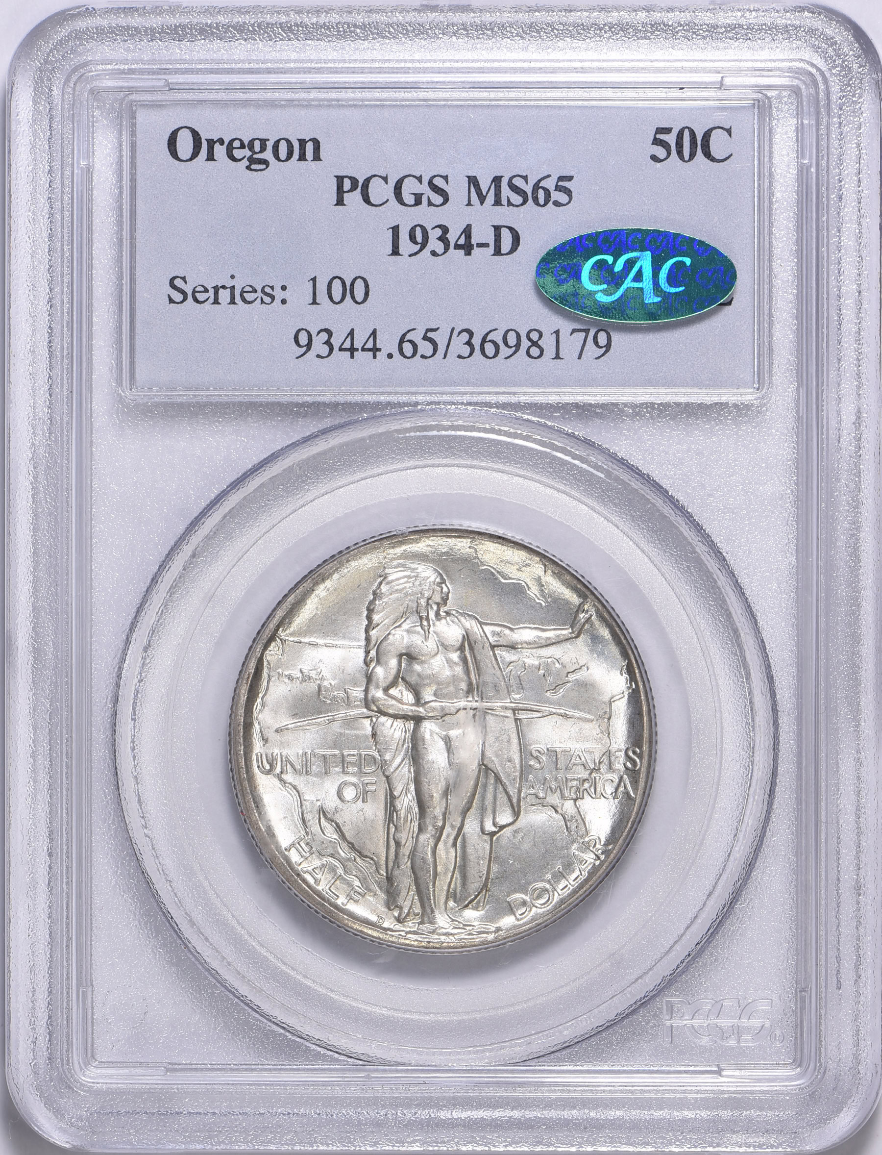 1934-D Oregon Trail Memorial Half Dollar PCGS MS-65 (CAC Green) (Item 1740641 ...