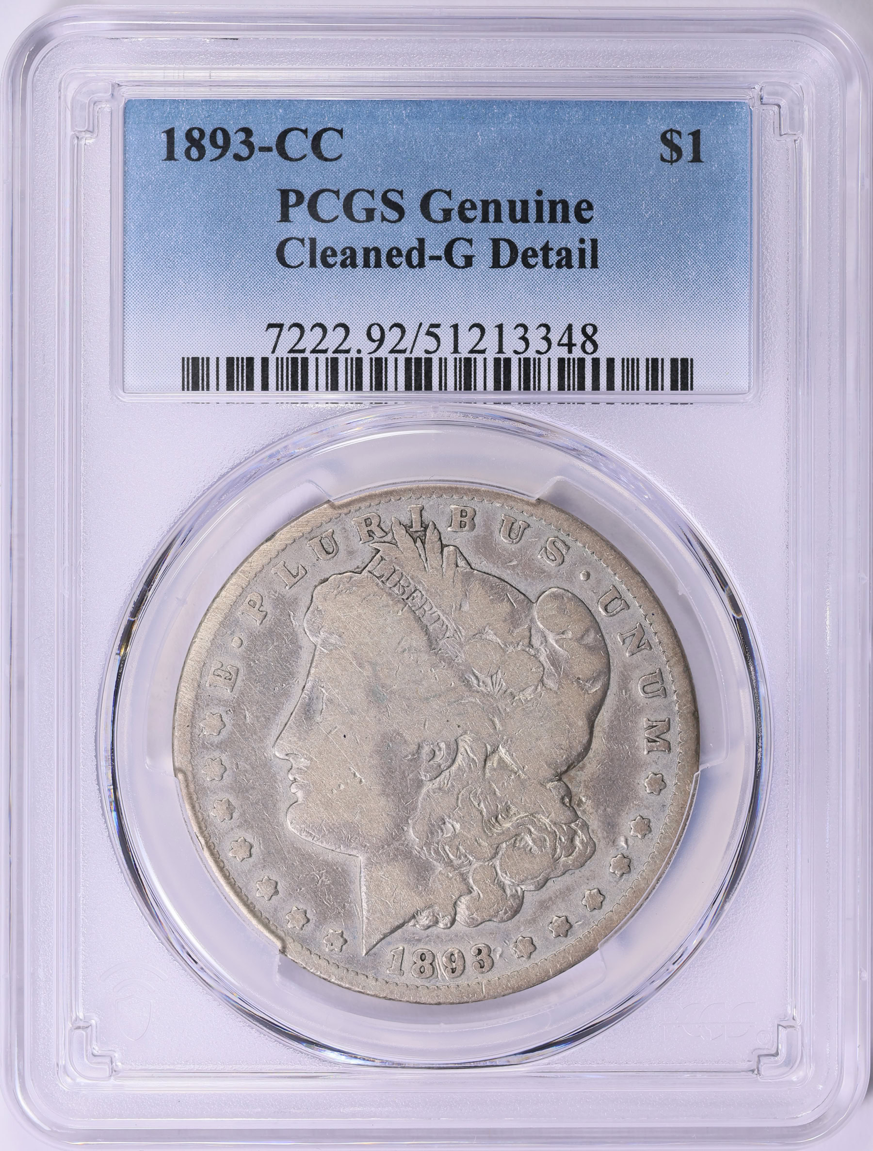 1893-CC Morgan Silver Dollar PCGS Genuine G Details (Item 1740658) | GreatCollections Coin Auctions