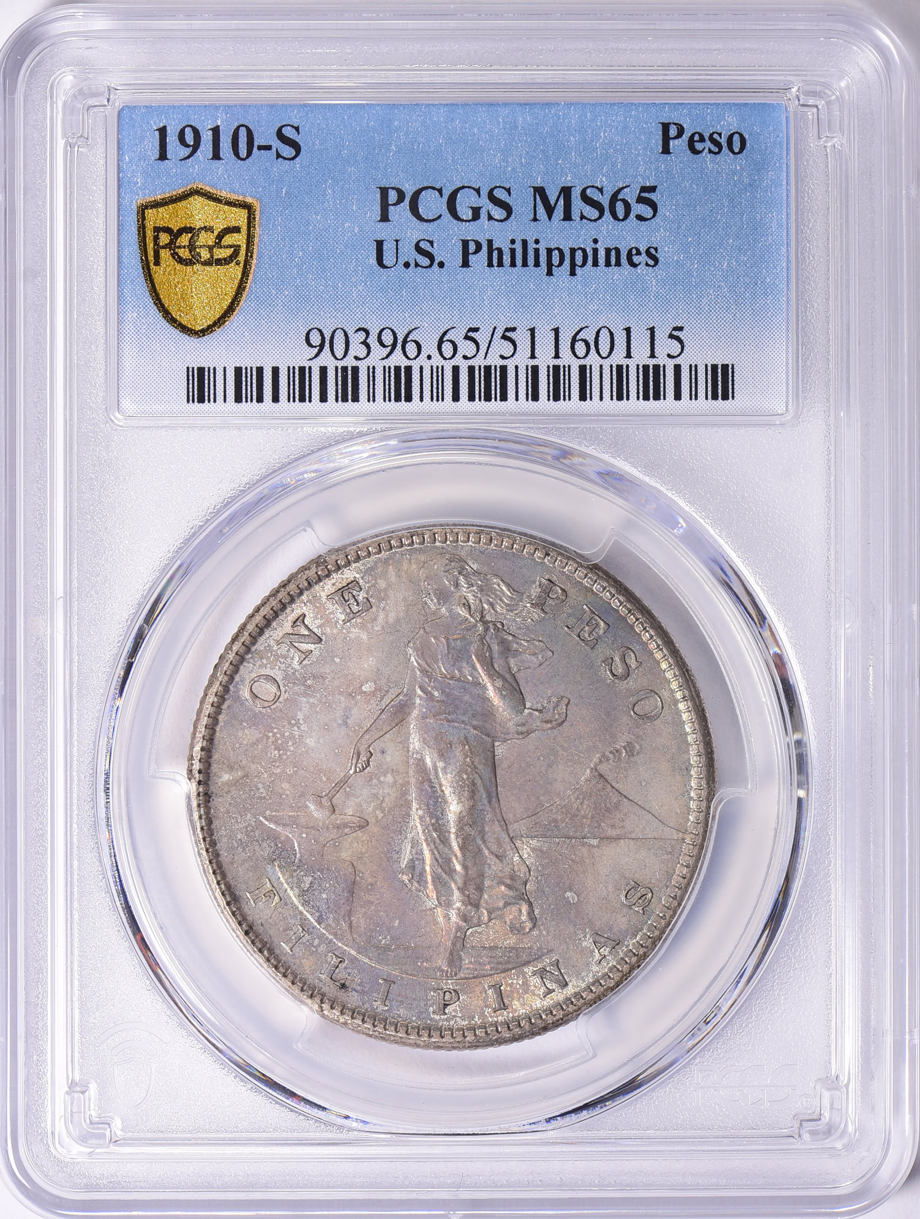 1910-S U.S. Philippines Peso PCGS MS-65 (Toned) (Item 1740694) | GreatCollections Coin Auctions