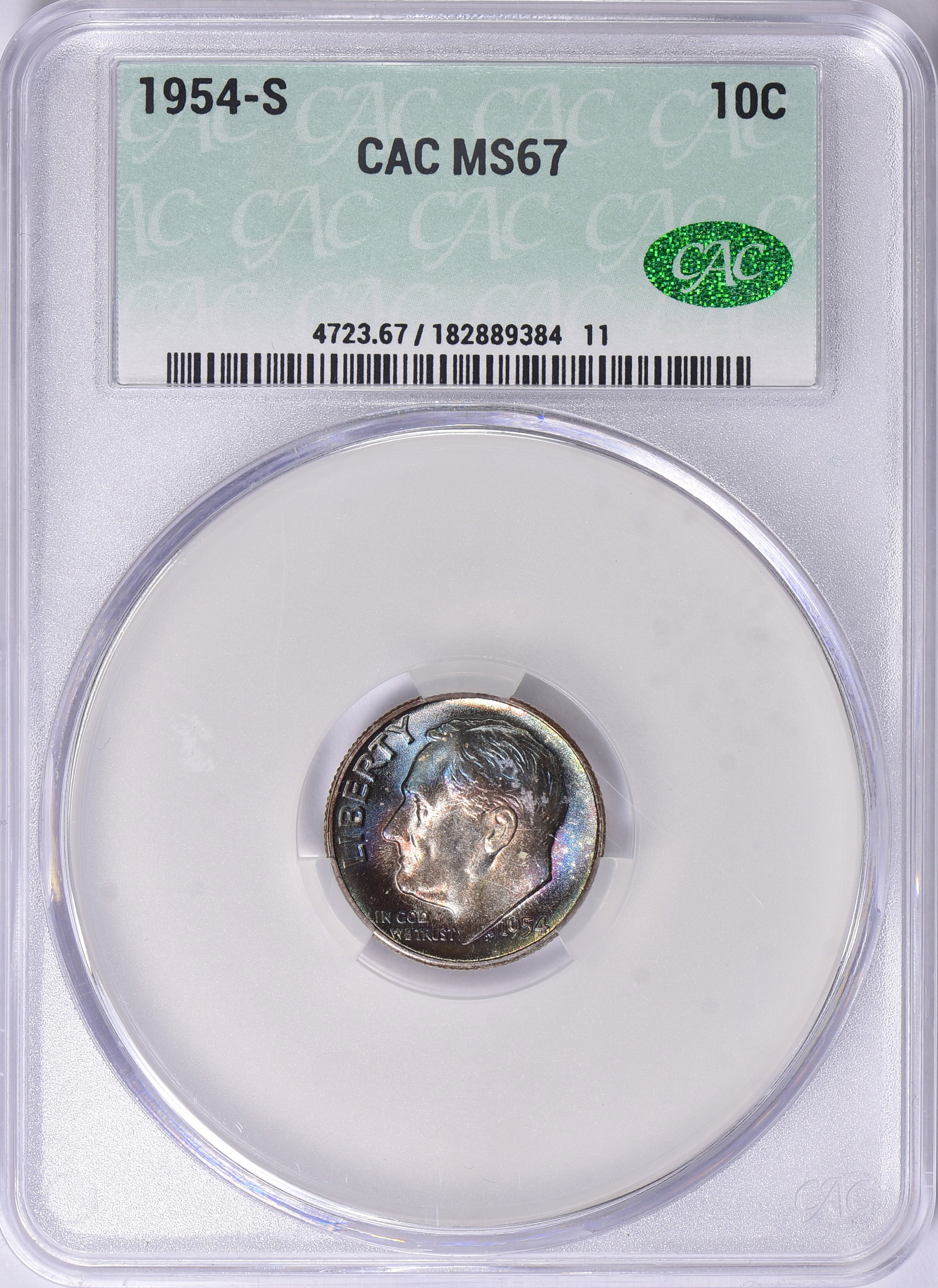 1954-S Roosevelt Dime CACG MS-67 (Toned) (Item 1740728) | GreatCollections Coin Auctions