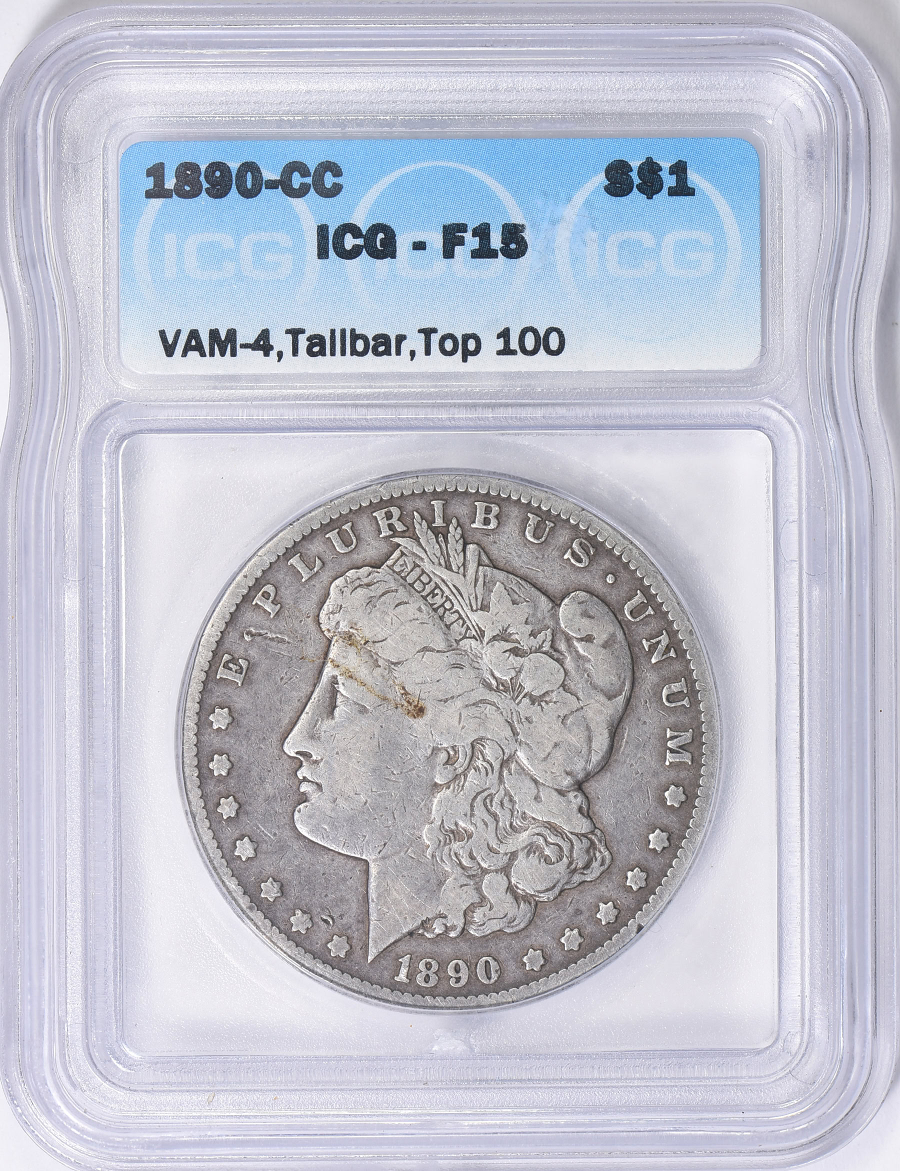 1890-CC Morgan Silver Dollar Tailbar Top 100 VAM-4 ICG F-15 (Item 1740786) | GreatCollections ...