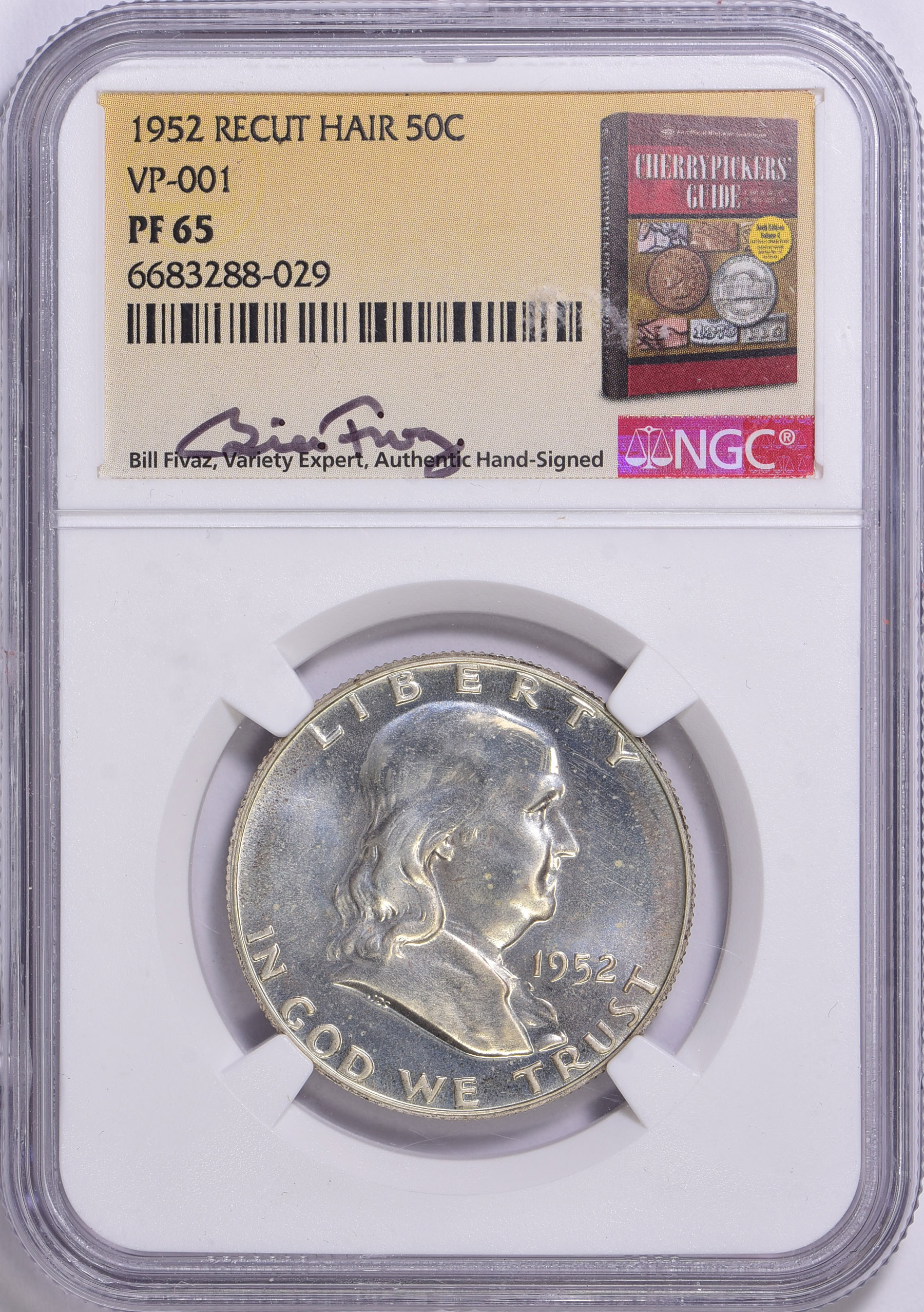 1952 Franklin Half Dollar Recut Hair VP-001 NGC Proof-65 (Bill Fivaz ...