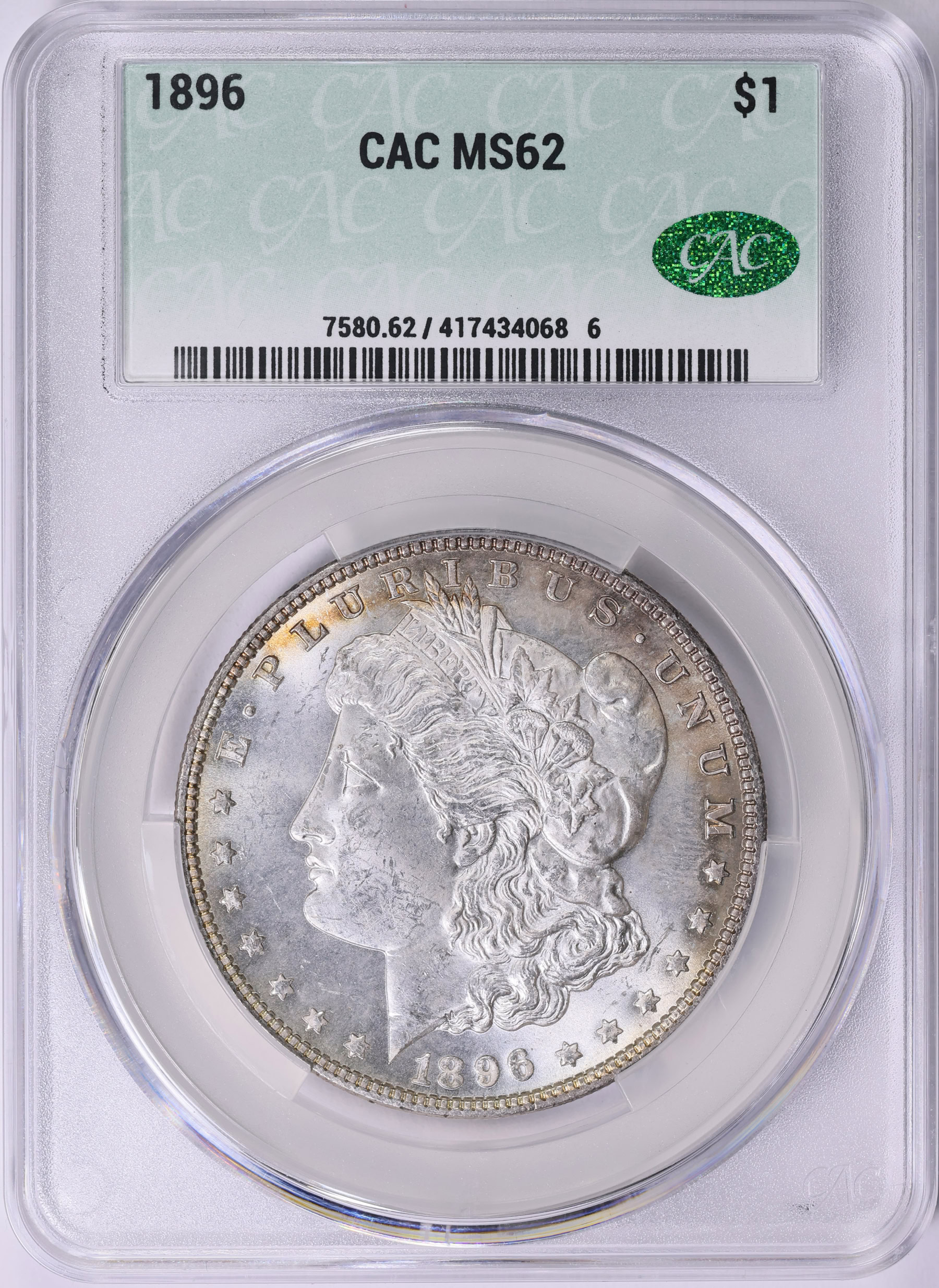 1896 Morgan Silver Dollar CACG MS-62 (Toned) (Item 1740864) | GreatCollections Coin Auctions