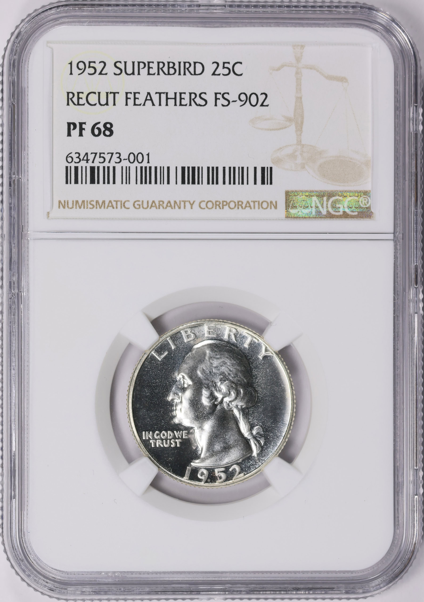 1952 Washington Quarter Superbird FS-902 Recut Feathers NGC Proof-68 ...