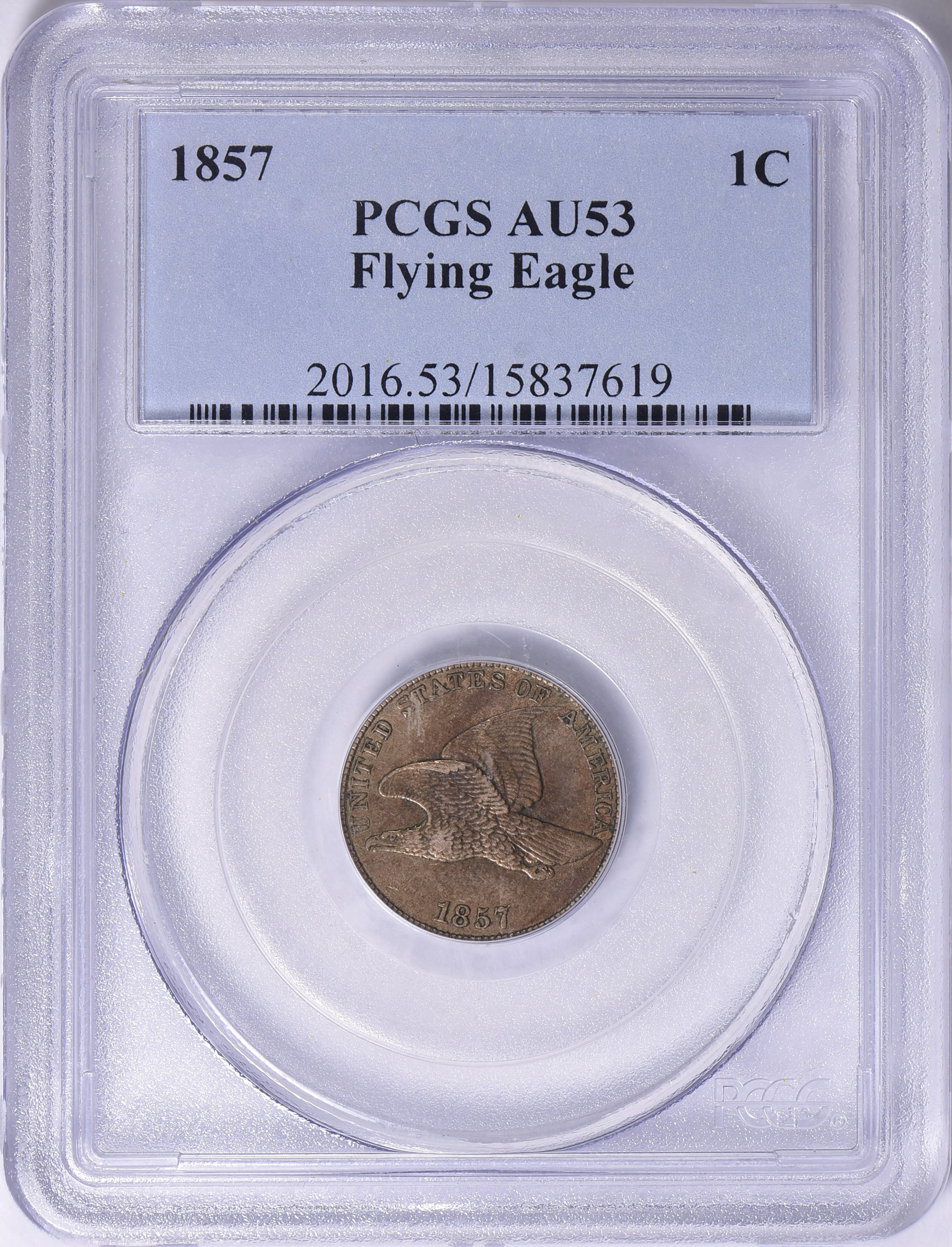 1857 Flying Eagle Cent PCGS AU-53 (Item 1741016) | GreatCollections Coin Auctions