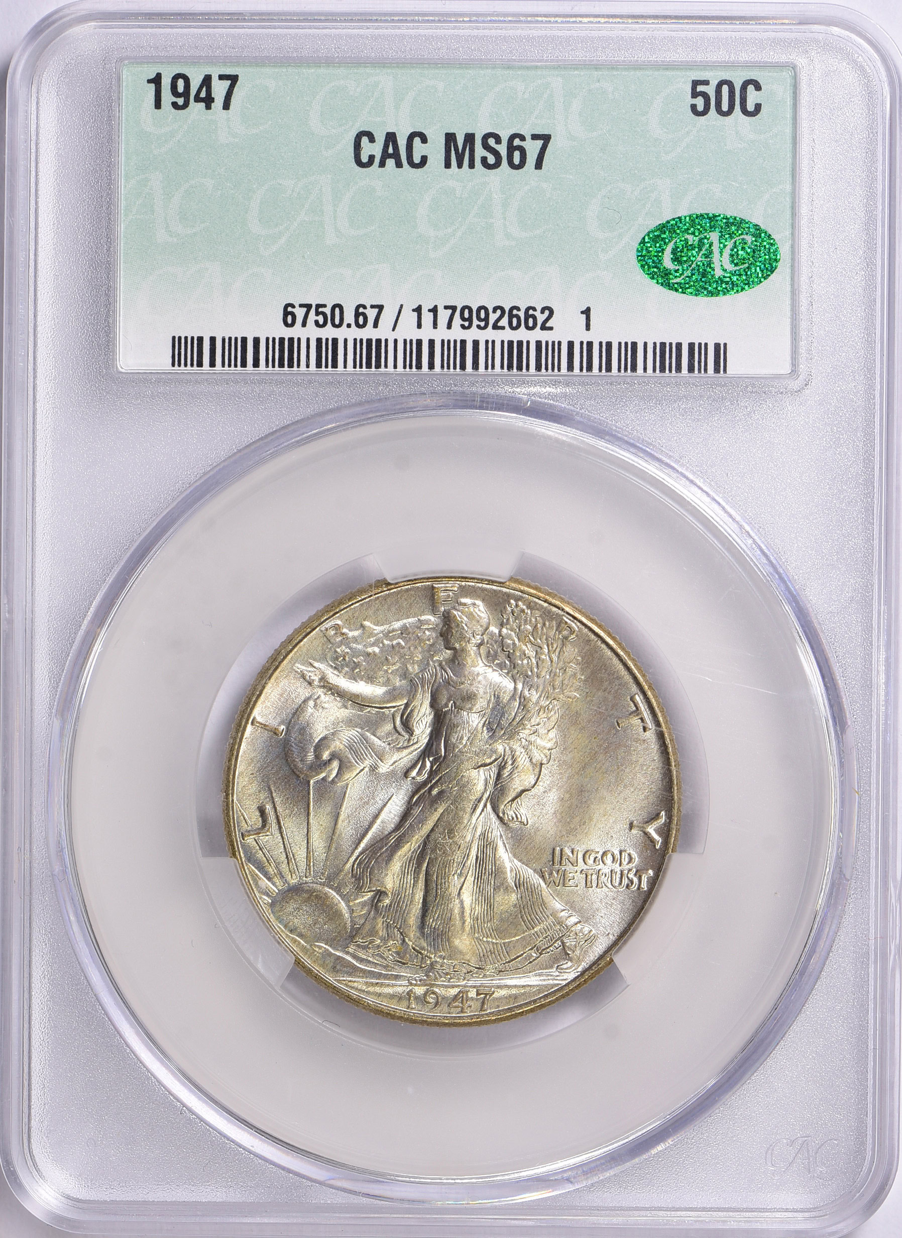 1947 Walking Liberty Half Dollar CACG MS-67 (Item 1741035) | GreatCollections Coin Auctions
