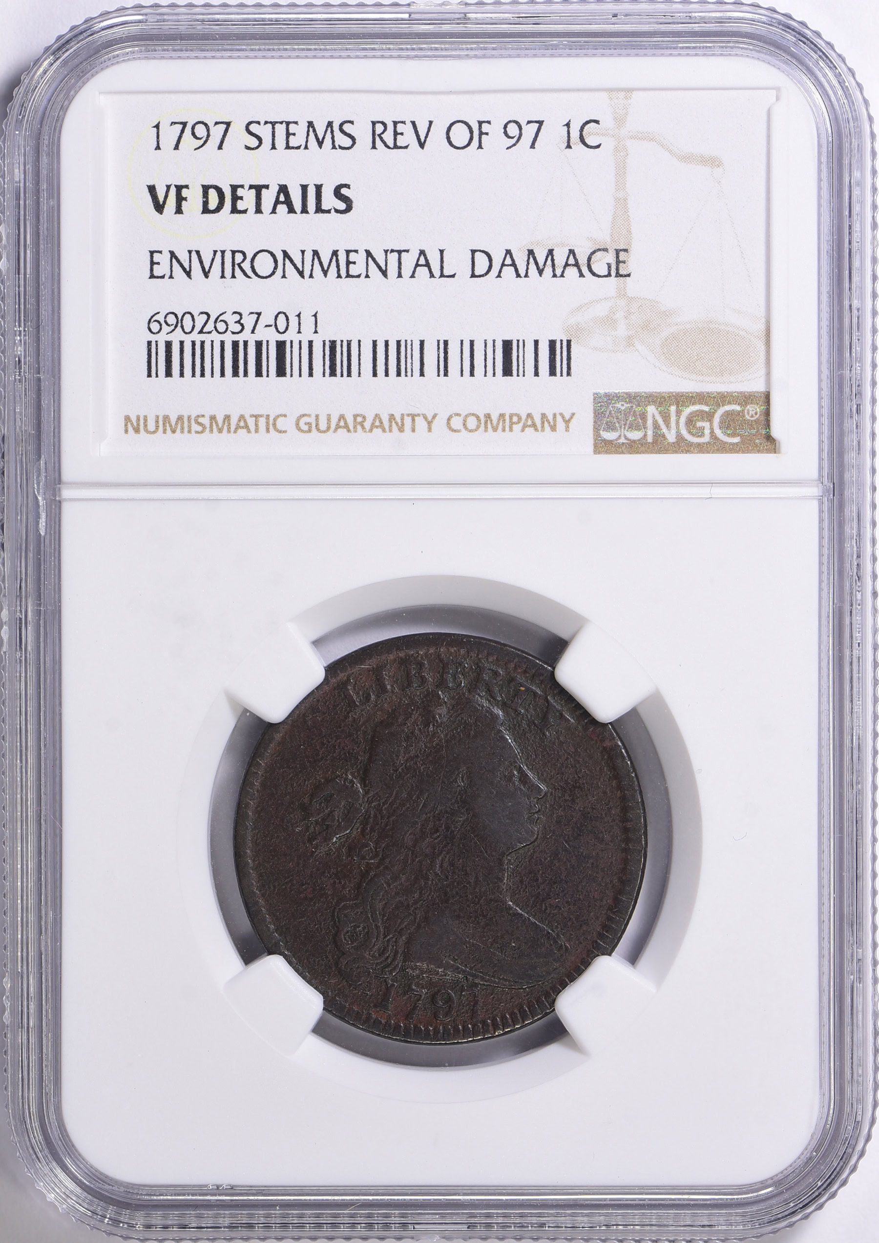 1797 Draped Bust Cent Reverse of 1797, Stems NGC VF Details (Item 1741037) | GreatCollections ...