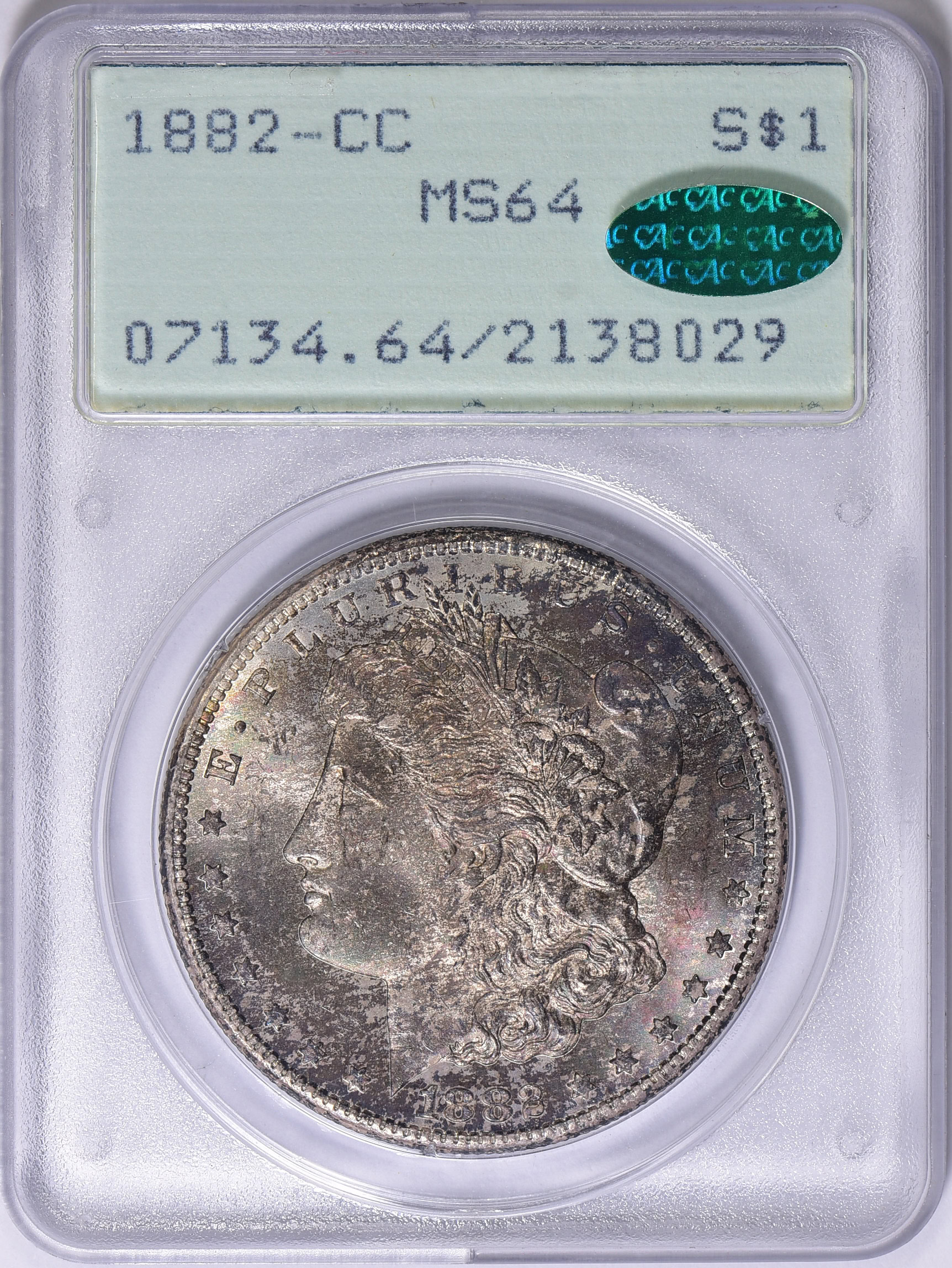 1882-CC Morgan Silver Dollar PCGS MS-64 (CAC Green) OGH (1st Gen) (Toned) (Item 1741114 ...