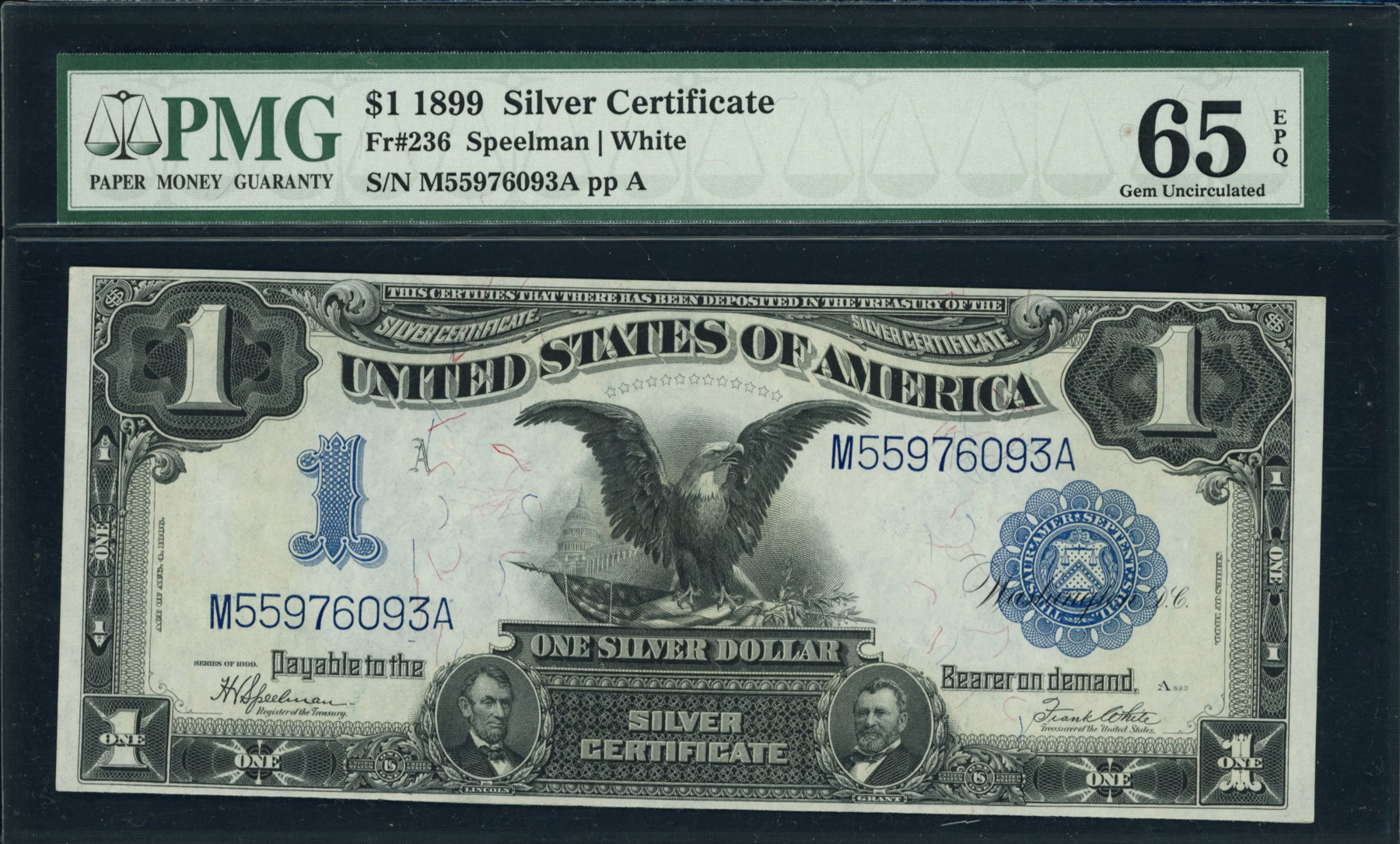Fr. 236 1899 $1 Silver Certificate Note Speelman / White PMG Gem Uncirculated 65 EPQ | PMG Cert ...