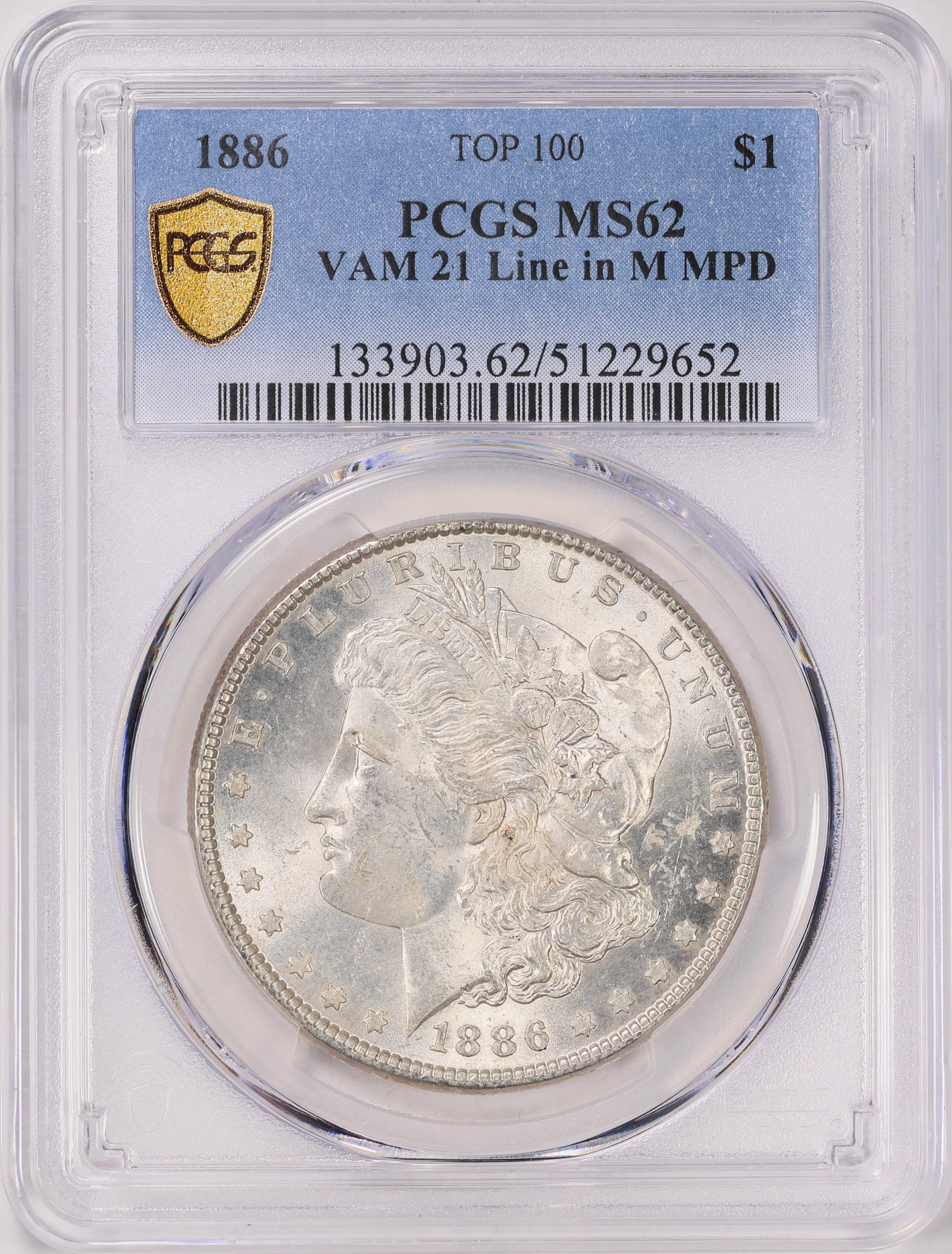 1886 Morgan Silver Dollar Line in M, MPD VAM-21 Top 100 PCGS MS-62 (Item 1741347 ...