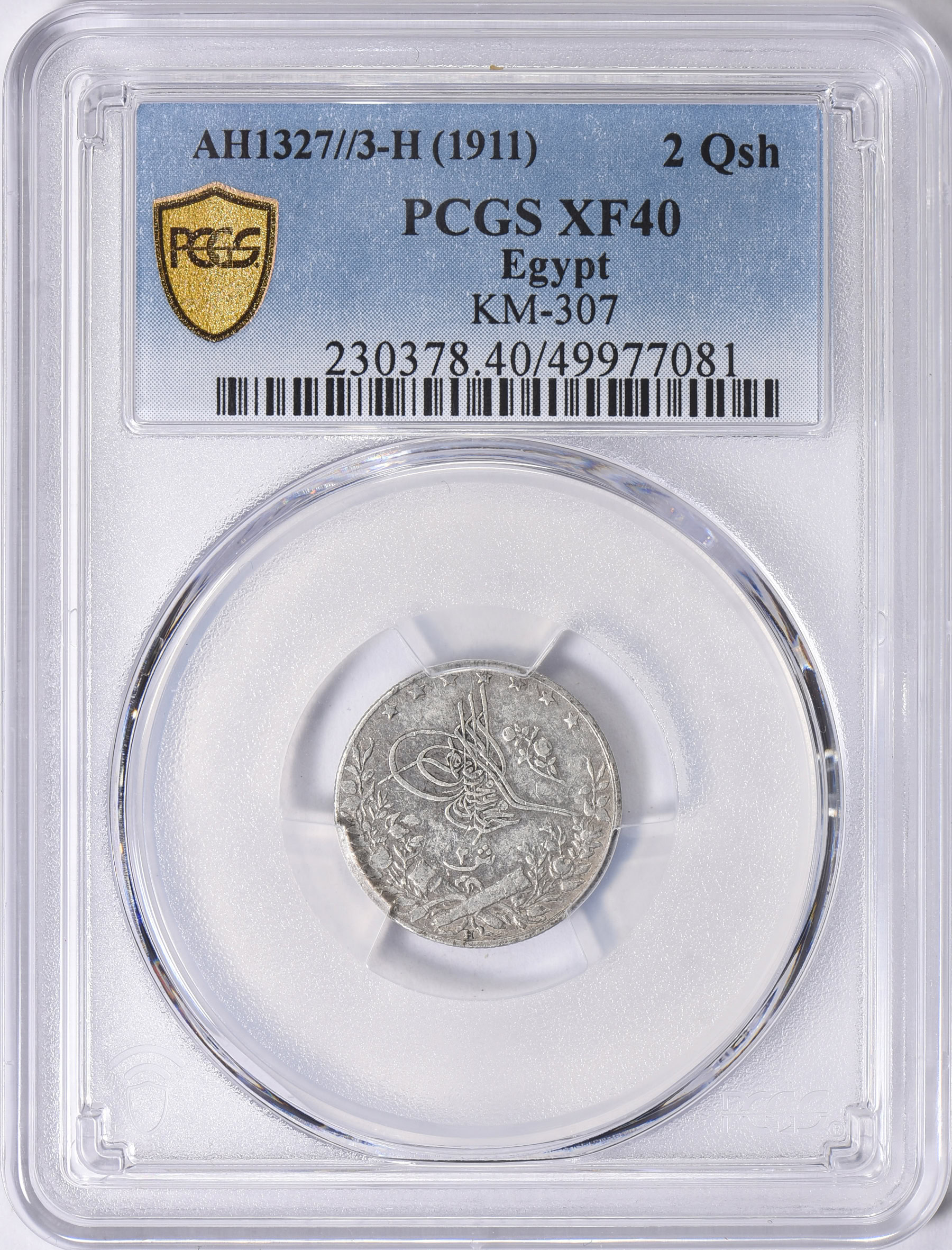 Egypt AH 1327 Year 3 (1911)-H Silver 2 Qirsh KM-307 PCGS XF-40 (Item ...