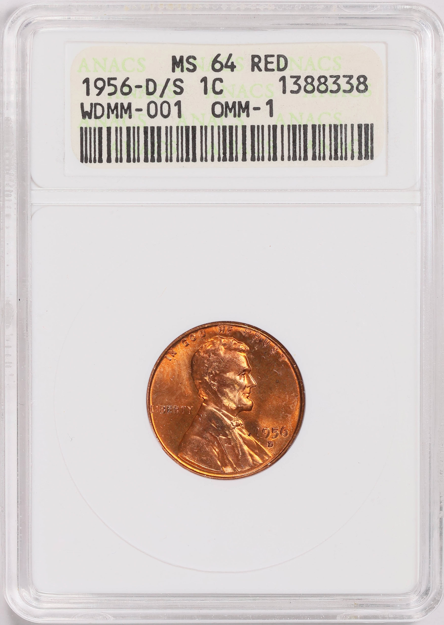 1956-D/S Lincoln Cent WDMM-001 OMM-1 ANACS MS-64 RD OH (Item 1741448 ...