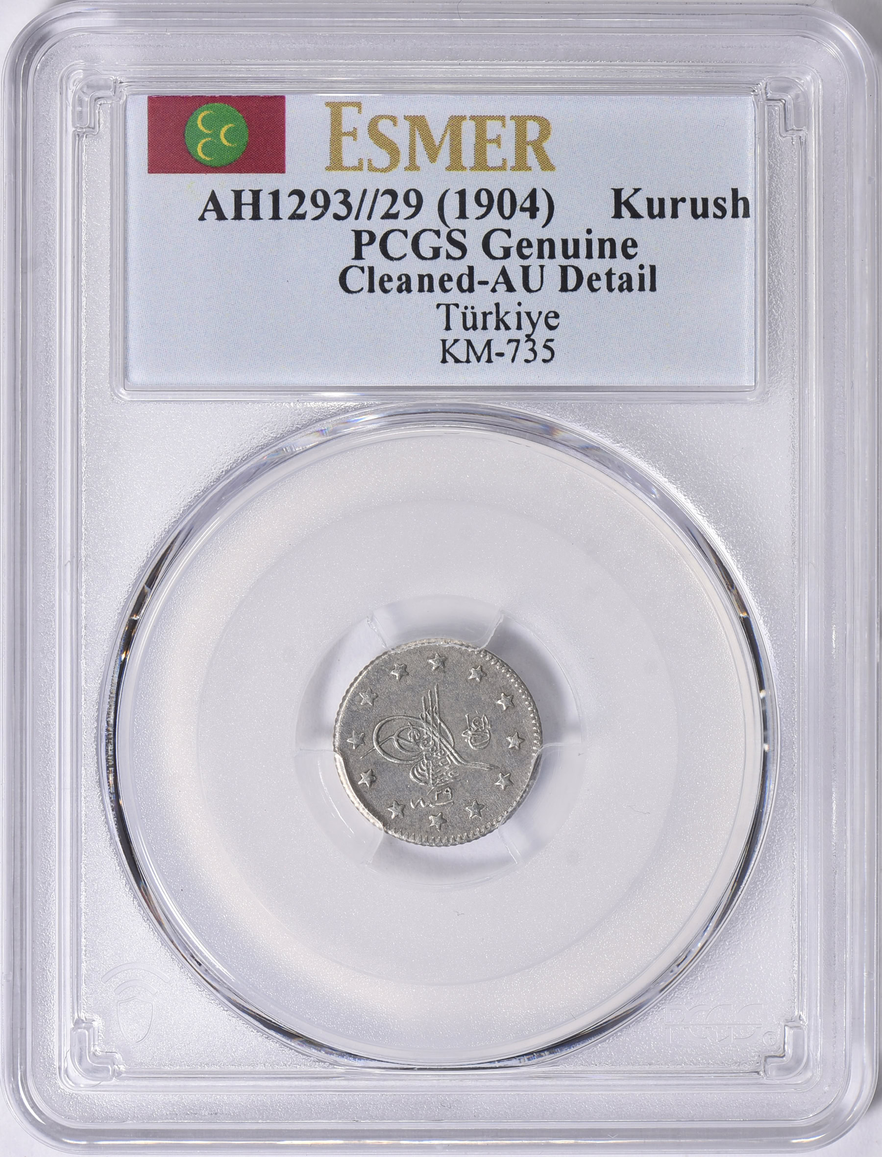 Turkey AH 1293 Year 29 (1904) Silver Kurush KM-735 PCGS Genuine AU ...