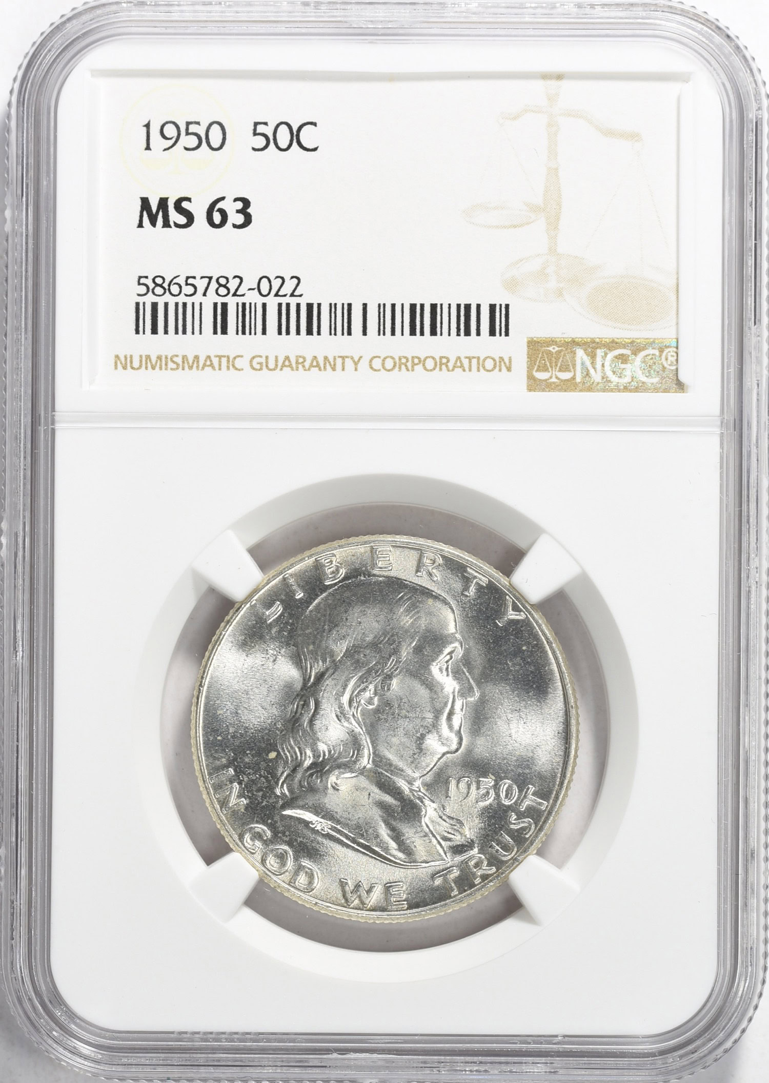 1950 Franklin Half Dollar NGC MS-63 (Item 1741577) | GreatCollections ...