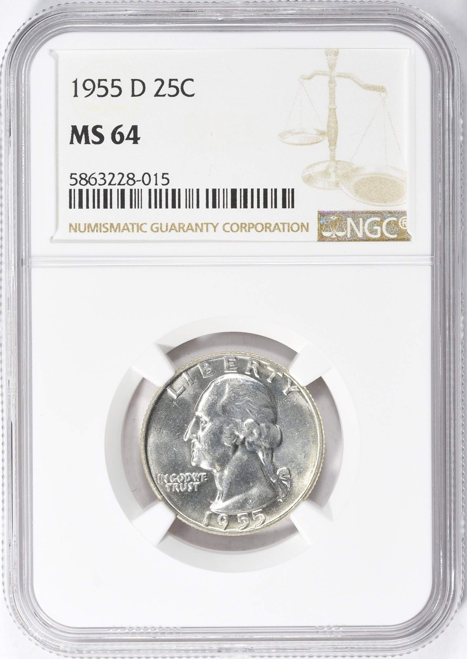 1955-D Washington Quarter NGC MS-64 (Item 1741585) | GreatCollections Coin Auctions