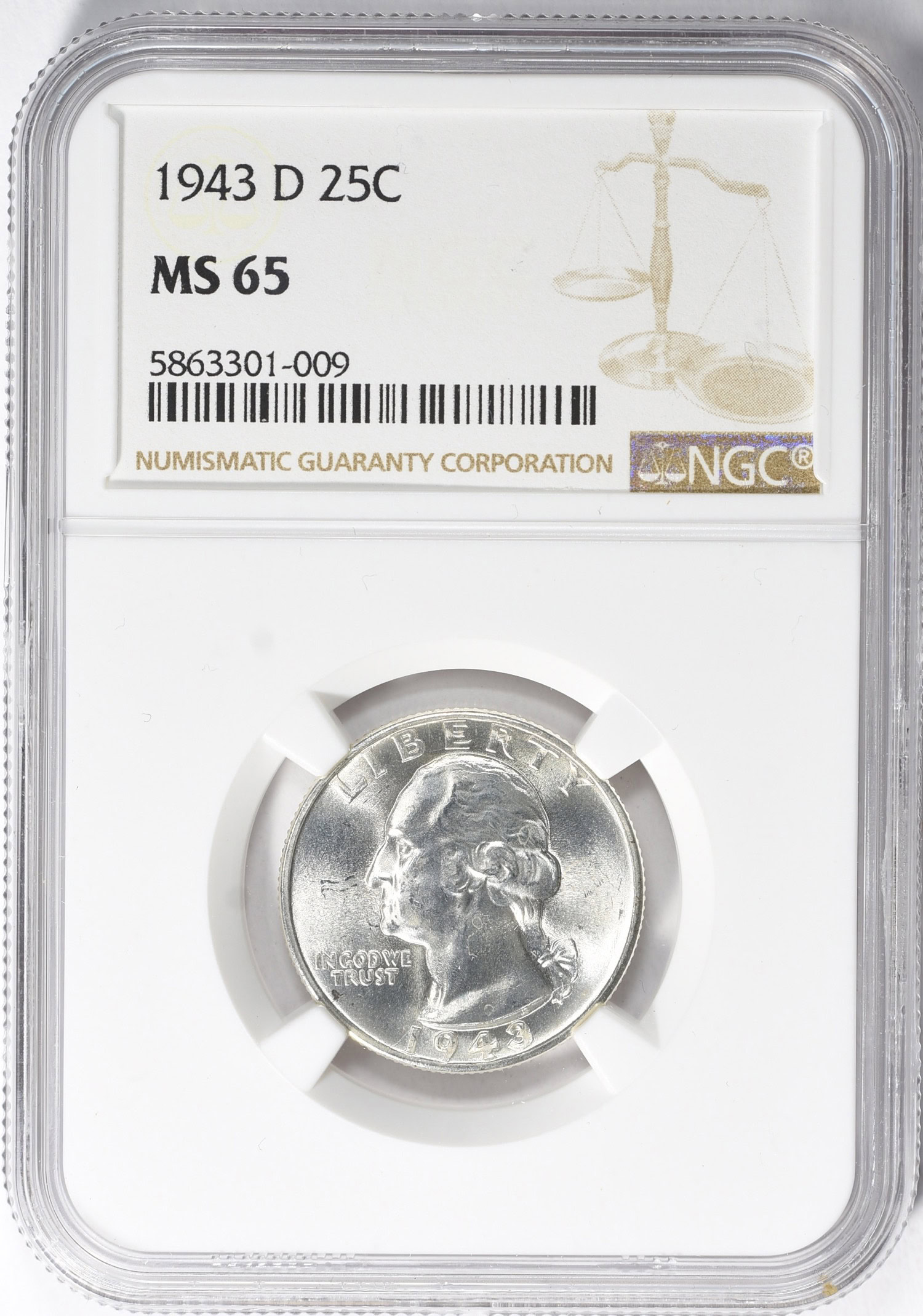 1943-D Washington Quarter NGC MS-65 (Item 1741591) | GreatCollections Coin Auctions