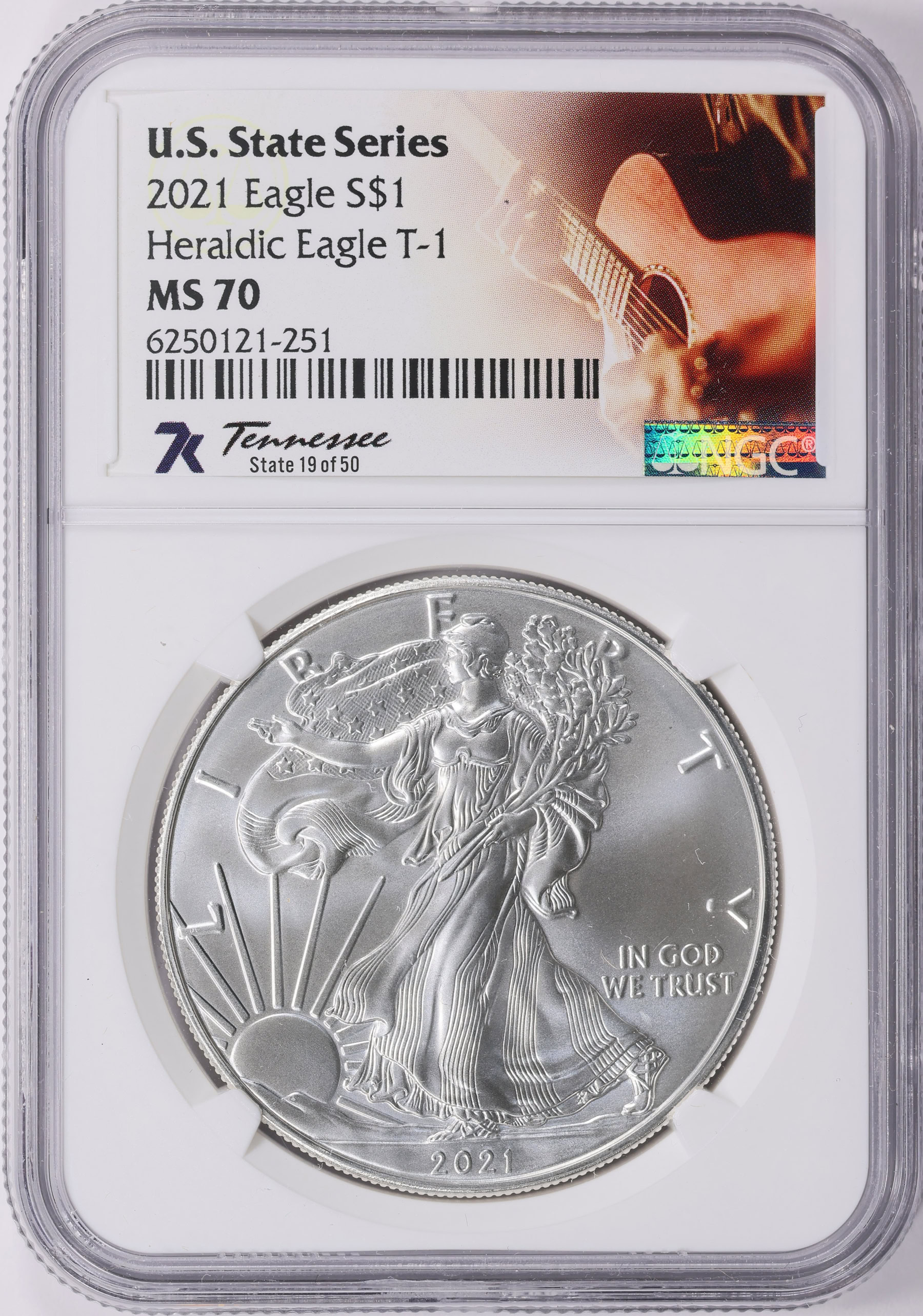 2021 $1 Silver Eagle Type 1 NGC MS-70 (U.S. State Series Tennessee Label) (Item 1741636 ...