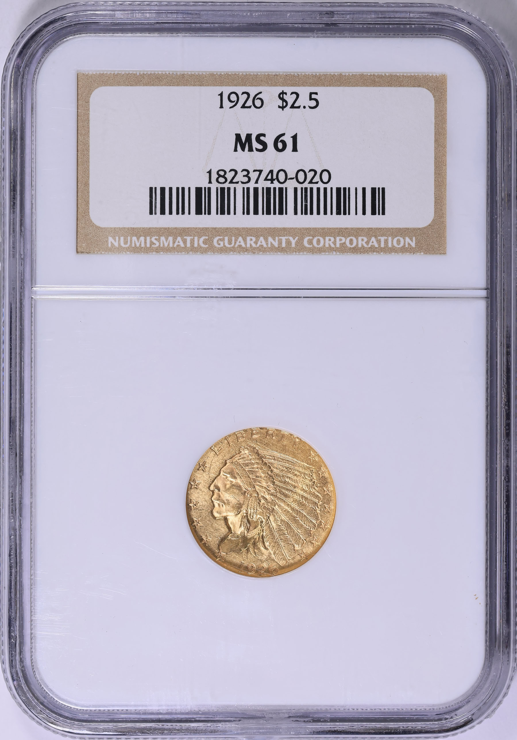 1926 Indian Gold Quarter Eagle NGC MS-61 (Item 1741662 ...