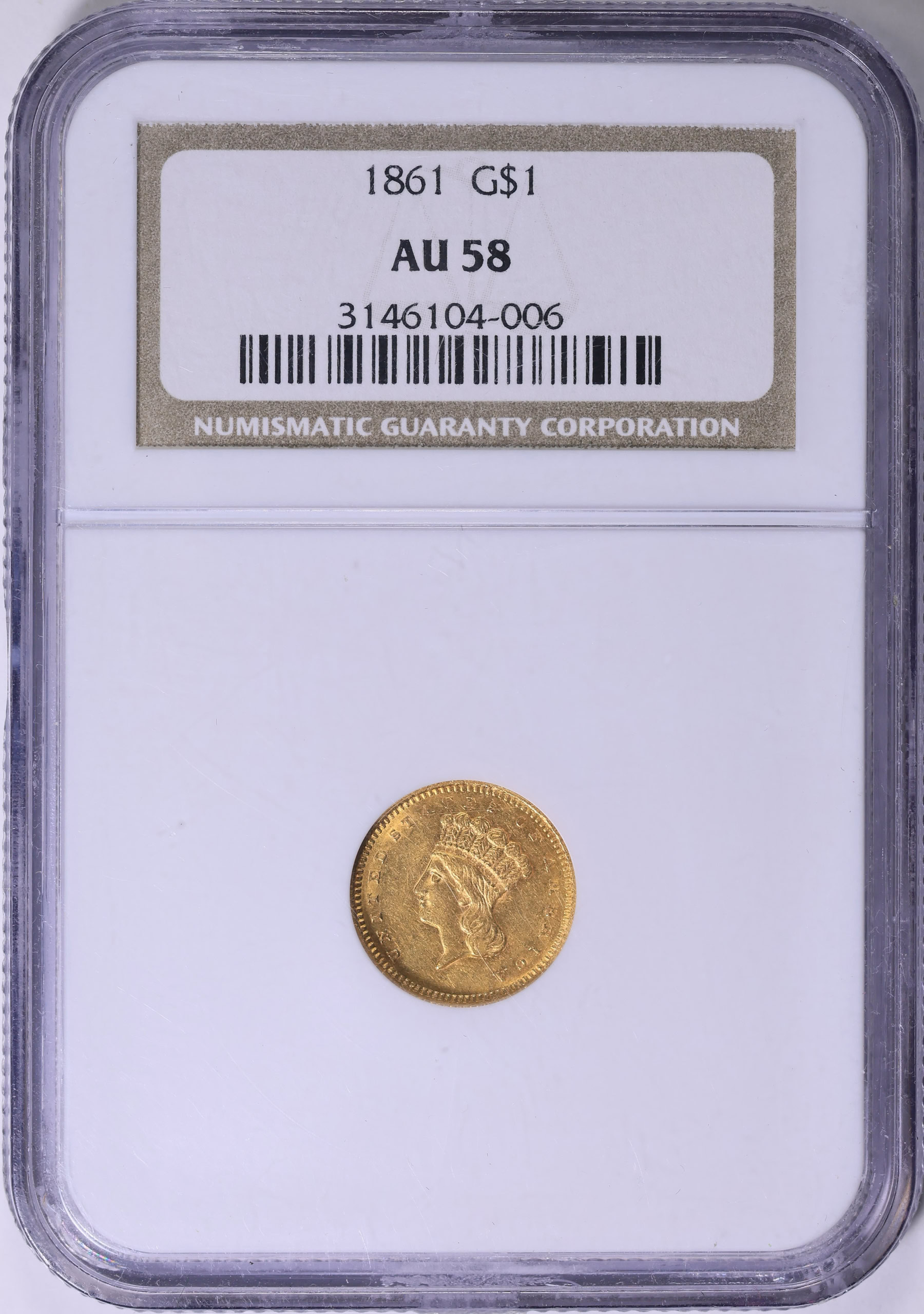 1861 Indian Princess Gold Dollar NGC AU-58 (Item 1741674) | GreatCollections Coin Auctions