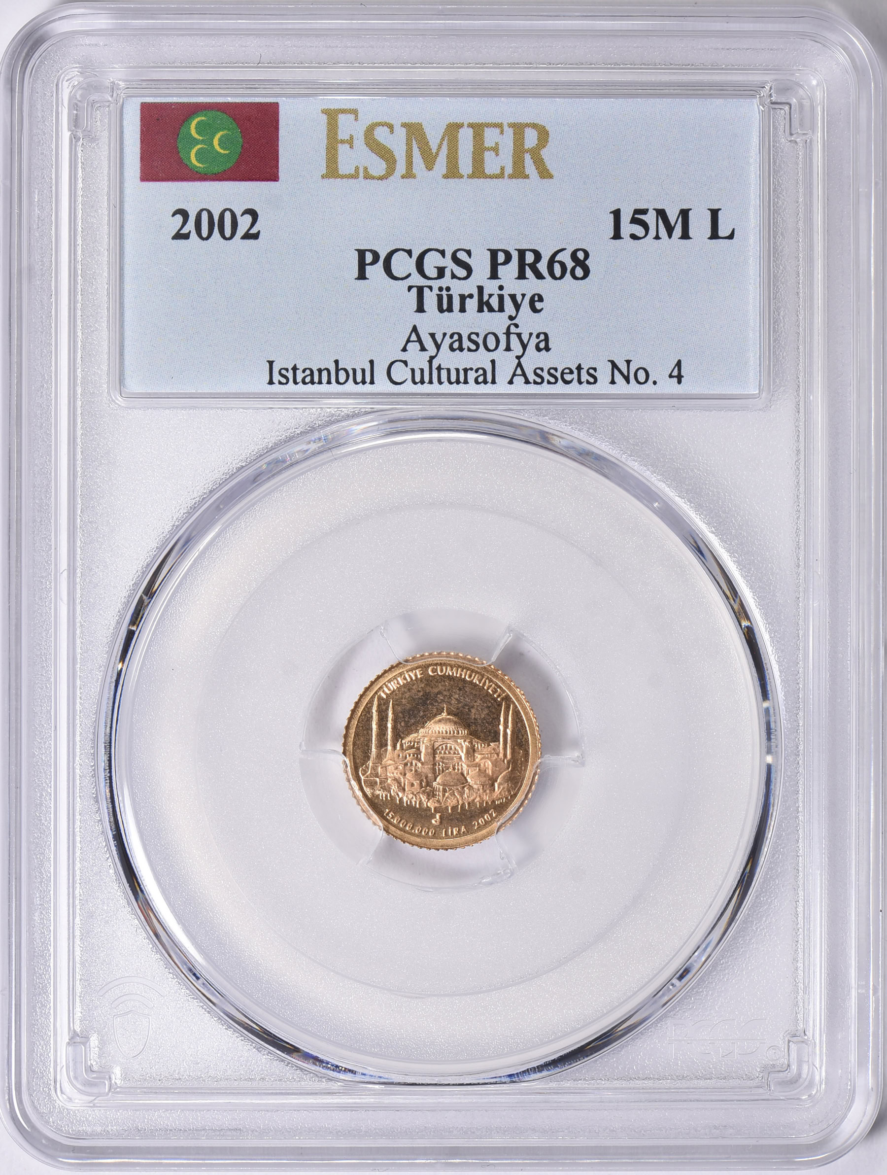 Turkey 2002 Gold 15,000,000 Lira Istanbul Culture, Ayasofya PCGS Proof ...