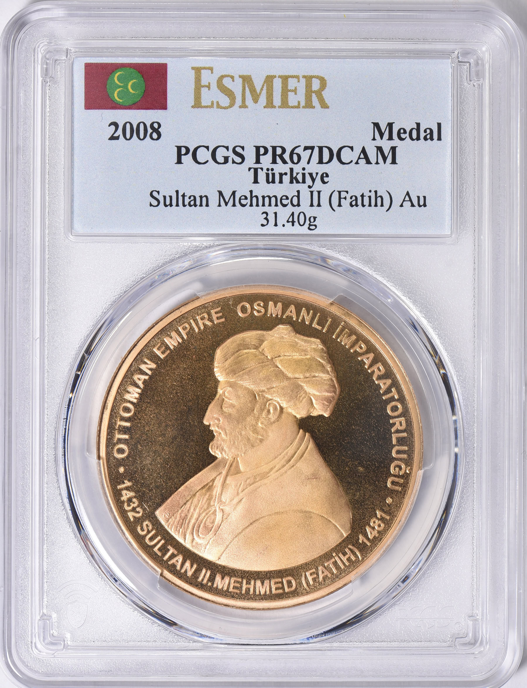 Turkey 2008 Gold 38mm Sultans Series Mehmed II (Fatih) Medal PCGS Proof ...
