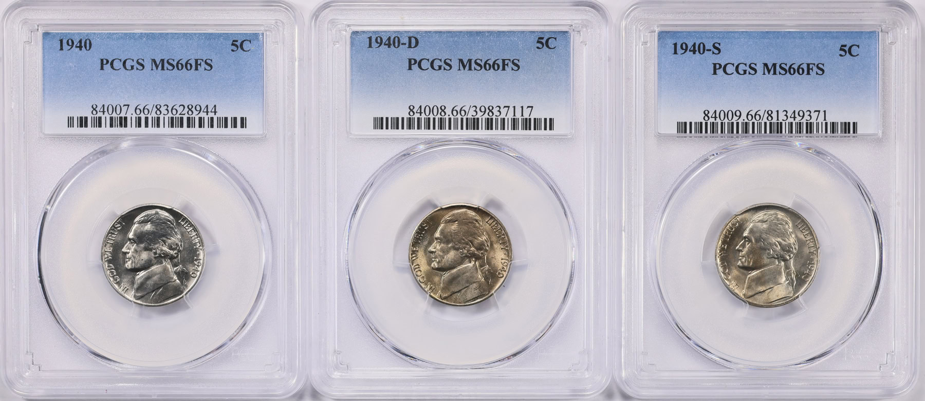 1940-P/D/S Set Jefferson Nickel PCGS MS-66 FS (3 Coins) (Item 1741897) | GreatCollections Coin ...