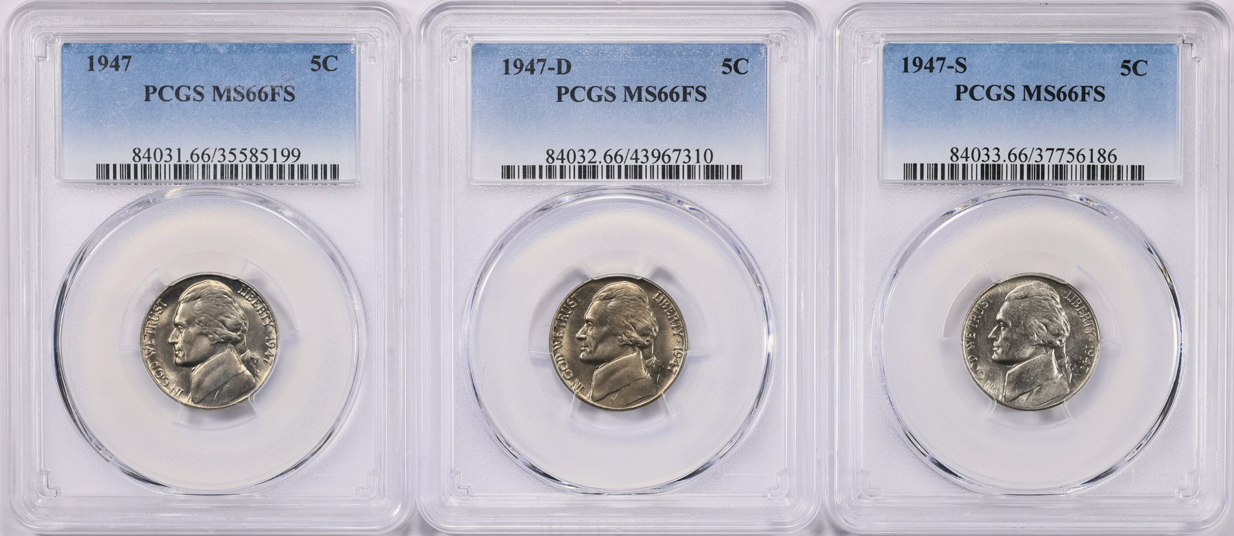 1947-P/D/S Set Jefferson Nickel PCGS MS-66 FS (3 Coins) (Item 1741899 ...
