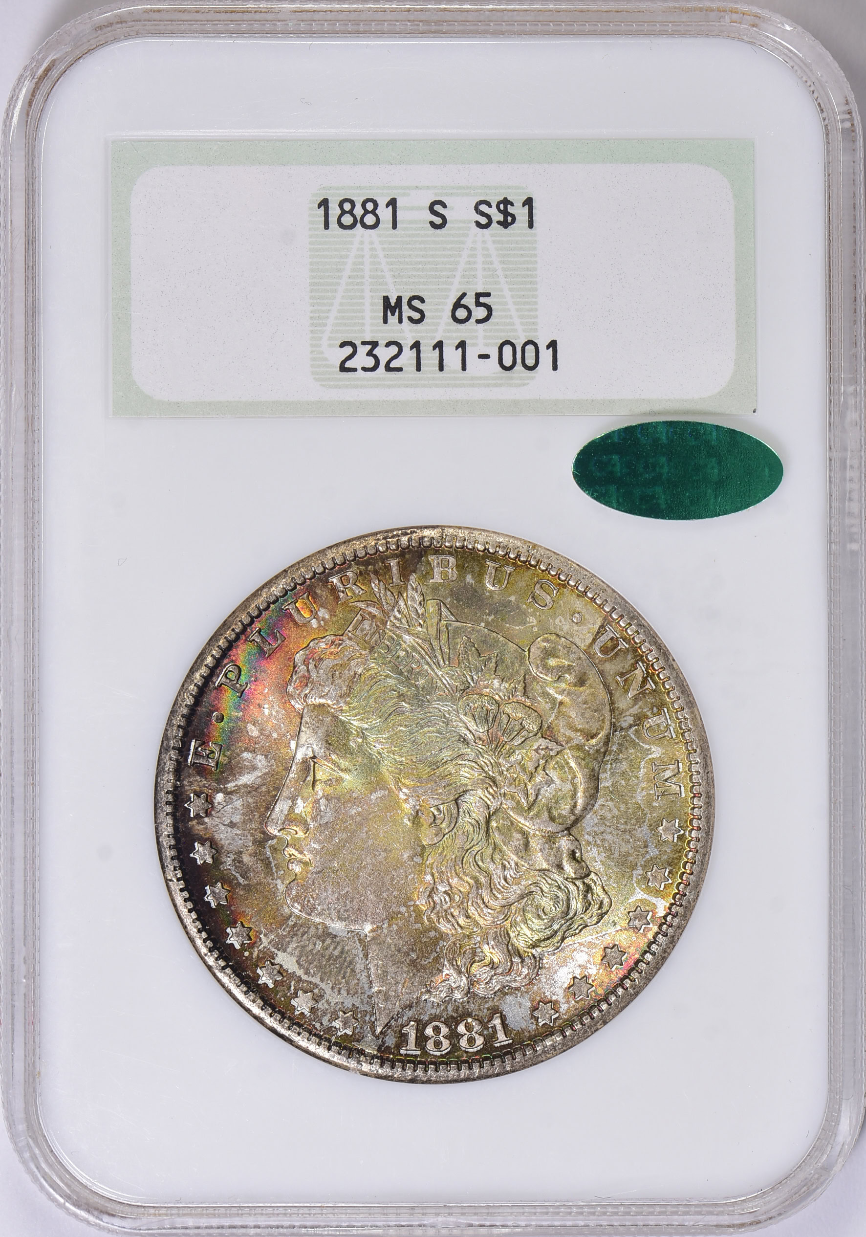 1881-S Morgan Silver Dollar NGC MS-65 (CAC Green) OH (Toned) (Item 1741916) | GreatCollections ...