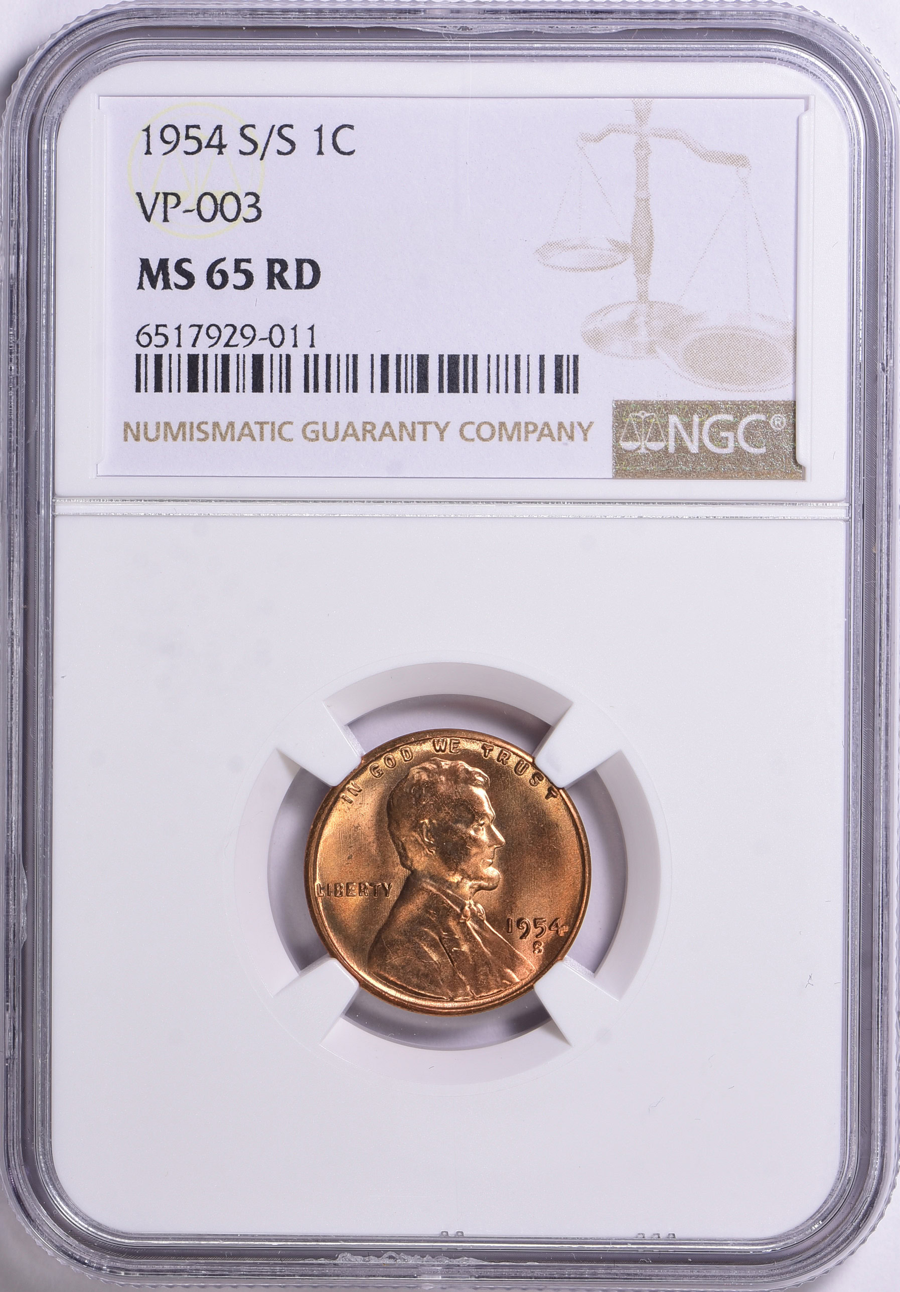 1954-S/S Lincoln Cent VP-003 NGC MS-65 RD (Item 1741957) | GreatCollections Coin Auctions