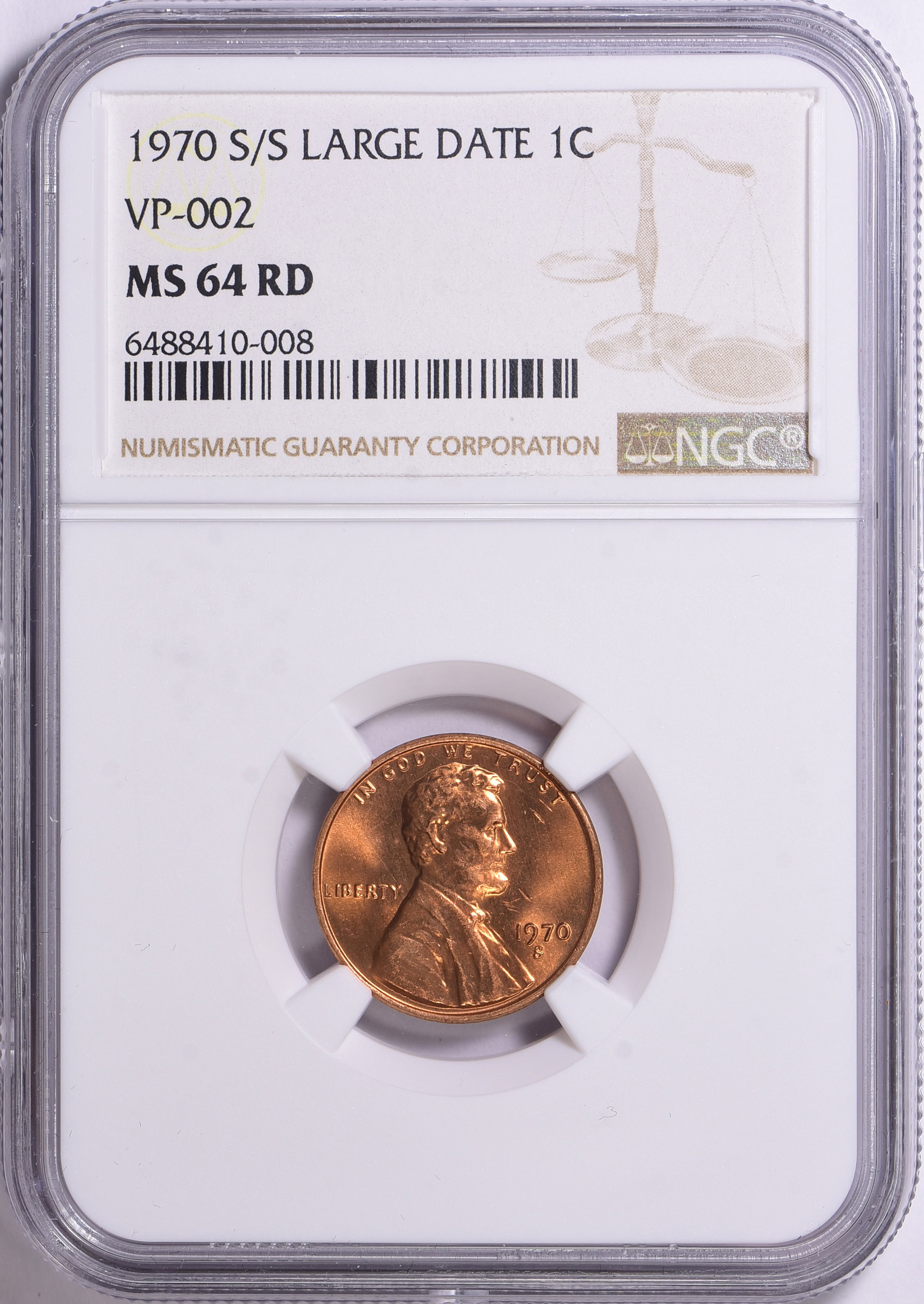 1970-S/S Lincoln Cent Large Date VP-002 NGC MS-64 RD (Item 1741966 ...
