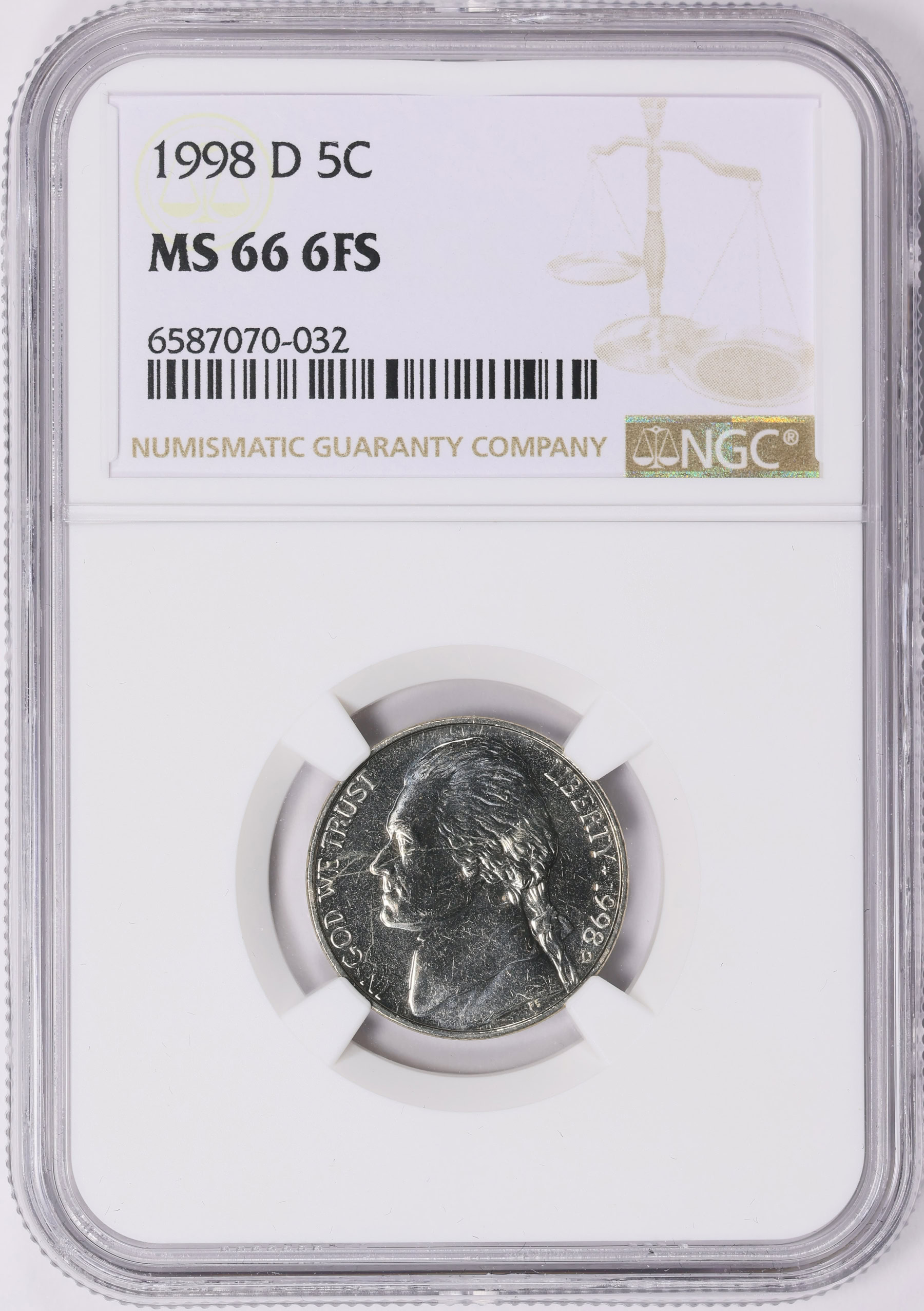 1998-D Jefferson Nickel NGC MS-66 6FS (Item 1741973) | GreatCollections ...