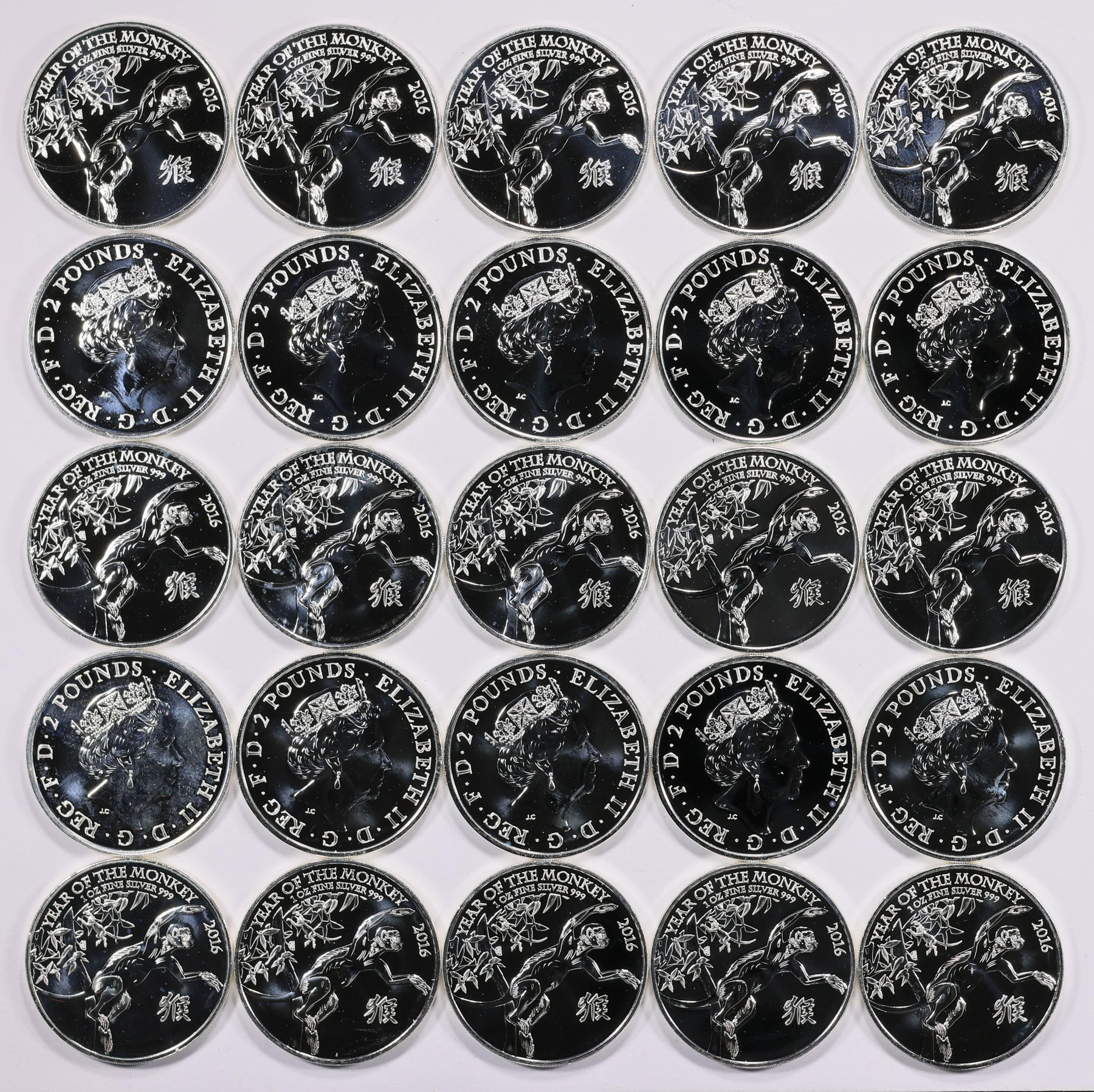 Great Britain 2016 Silver £5 Year of the Monkey BU Roll Uncertified (25 ...