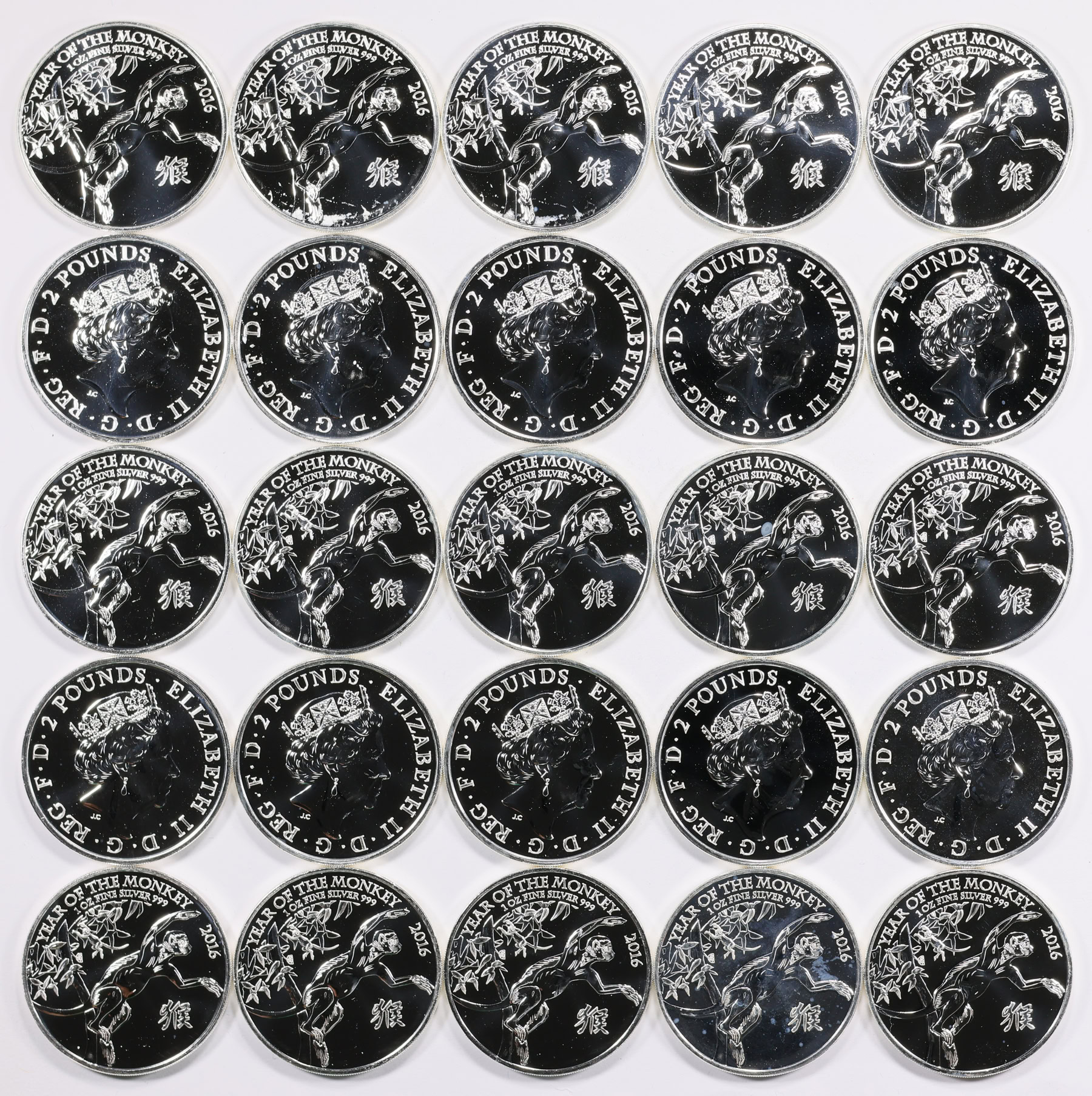 Great Britain 2016 Silver £5 Year of the Monkey BU Roll Uncertified (25 ...