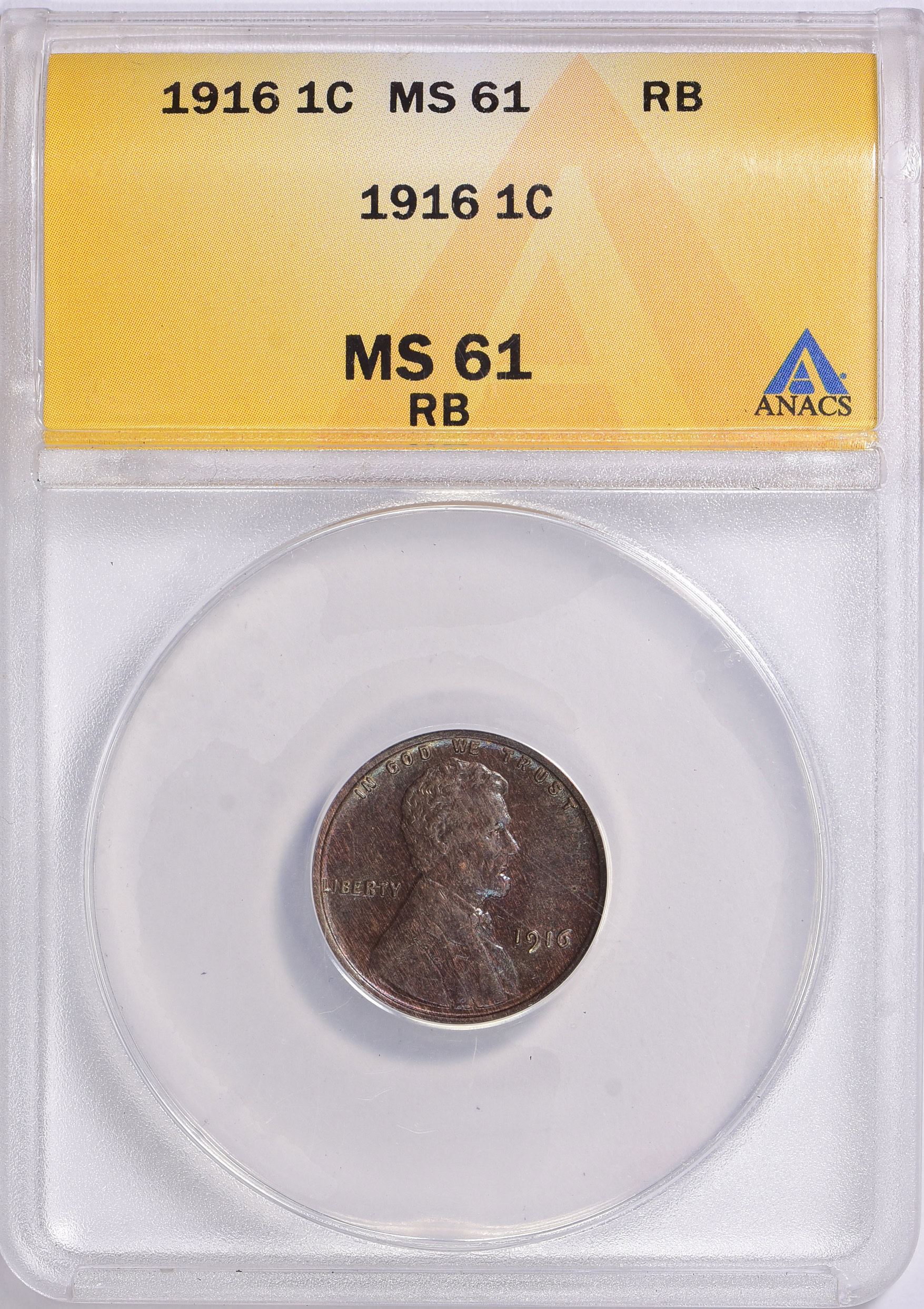 1916 Lincoln Cent ANACS MS-61 RB (Toned) (Item 1742103 ...