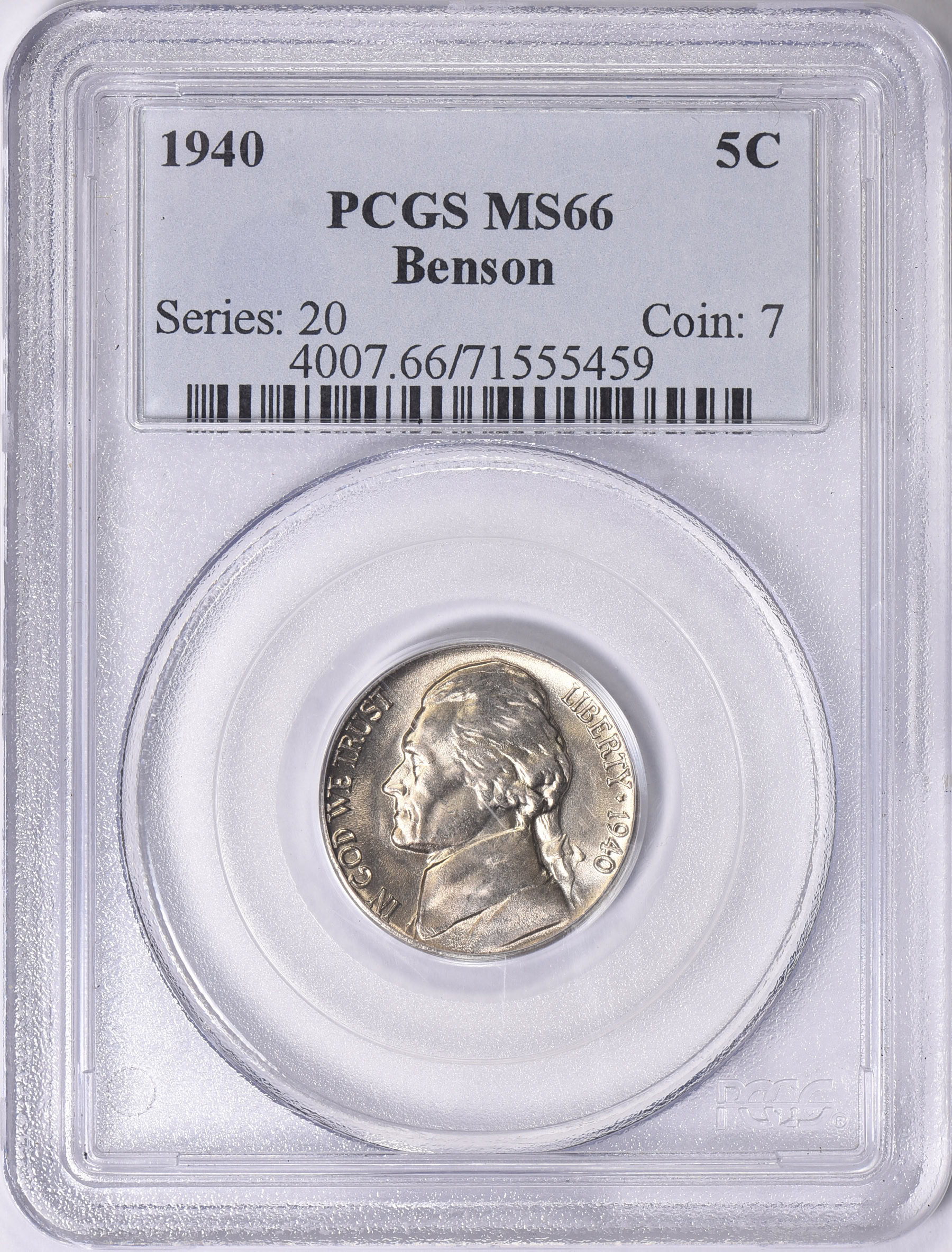 1940 Jefferson Nickel PCGS MS-66 (Benson Collection) (Item 1742129) | GreatCollections Coin Auctions