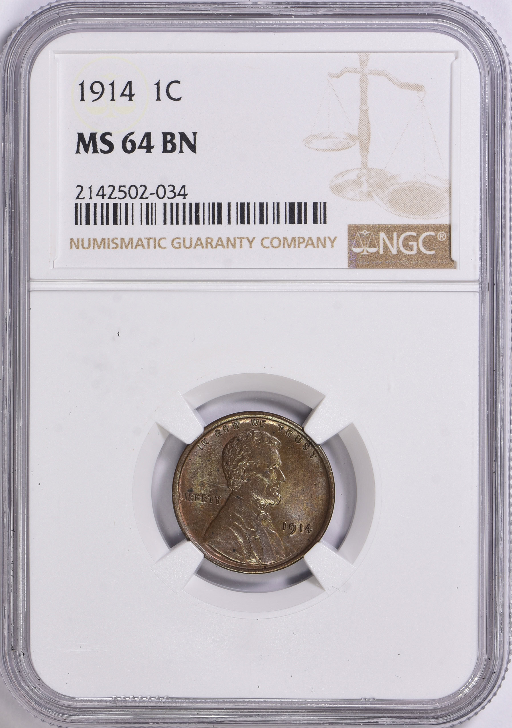 1914 Lincoln Cent NGC MS-64 BN (Toned) (Item 1742199) | GreatCollections Coin Auctions
