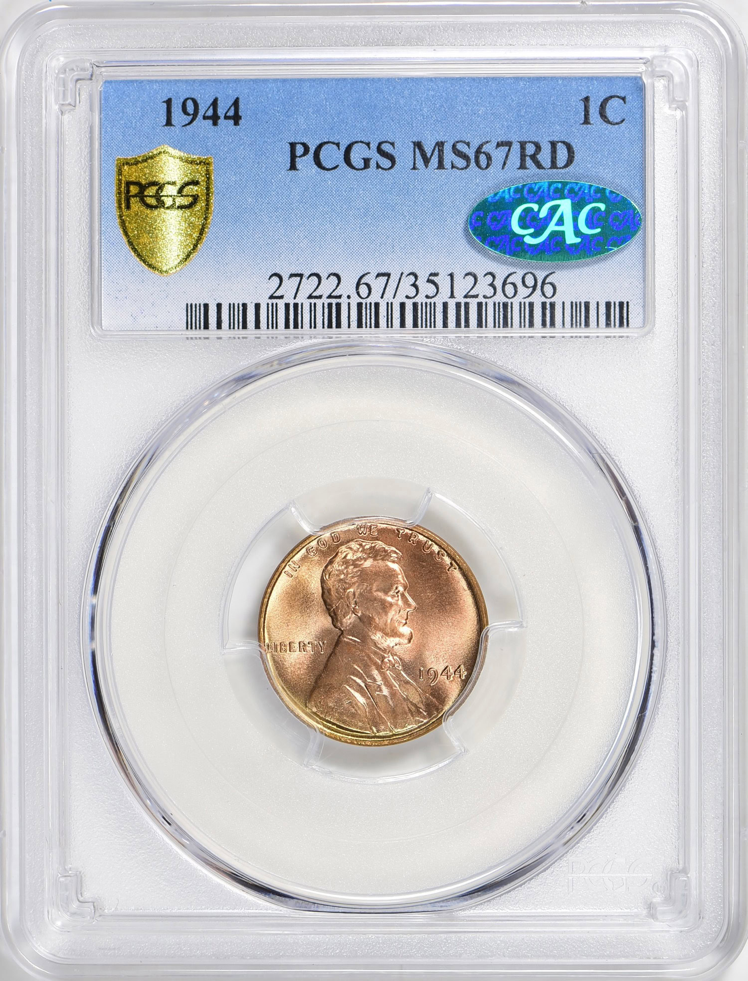 1944 Lincoln Cent PCGS MS-67 RD (CAC Green) (Item 1742404) | GreatCollections Coin Auctions
