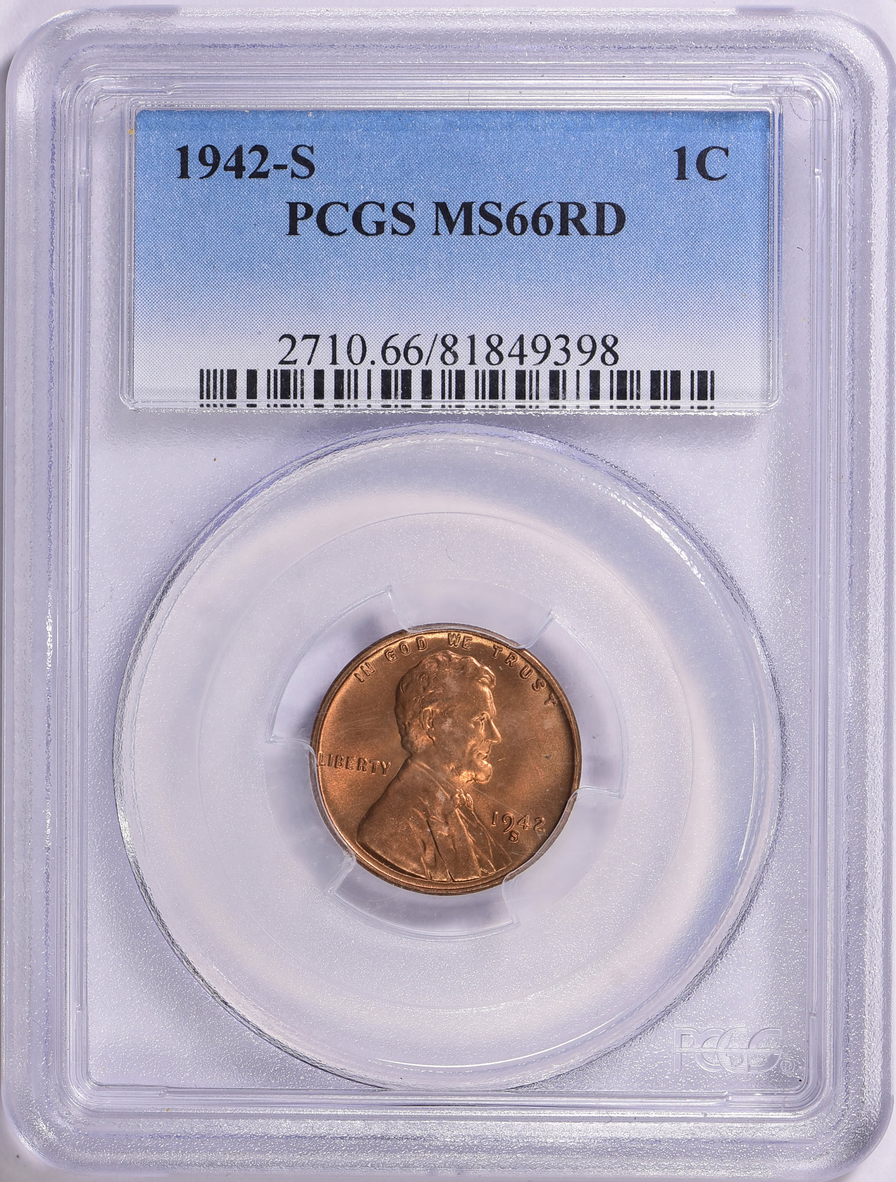 1942-S Lincoln Cent PCGS MS-66 RD (Item 1742449) | GreatCollections Coin Auctions