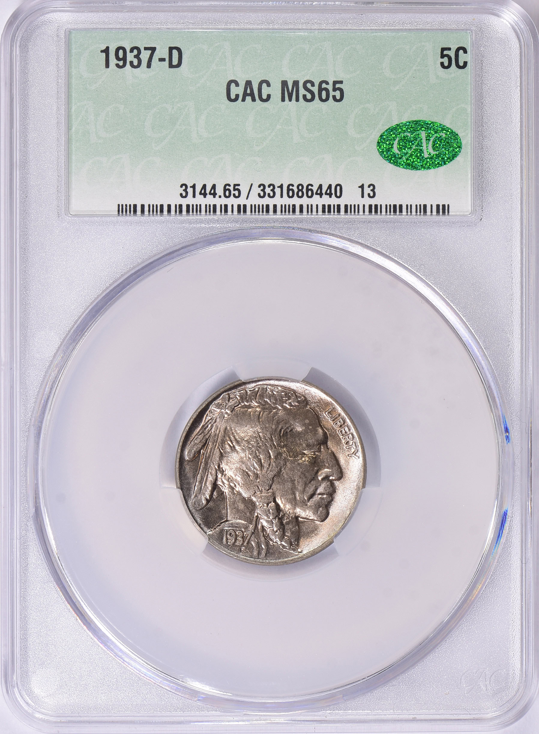 1937-D Buffalo Nickel CACG MS-65 (Item 1742481) | GreatCollections Coin Auctions