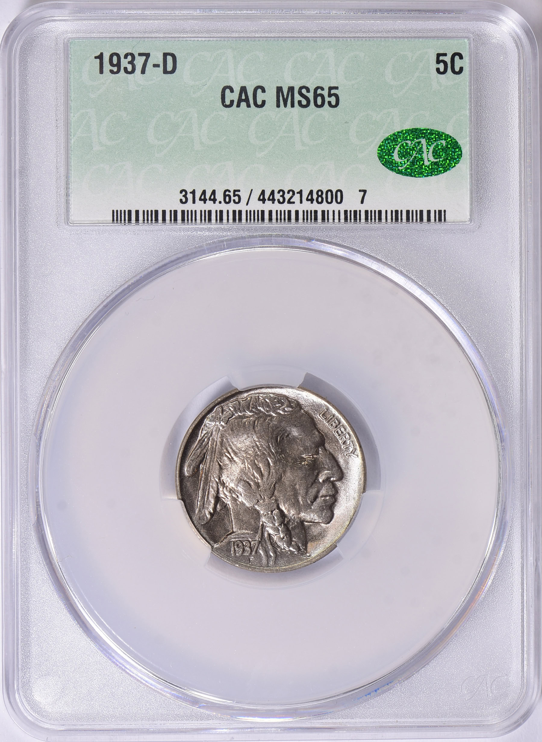 1937-D Buffalo Nickel CACG MS-65 (Item 1742485) | GreatCollections Coin Auctions