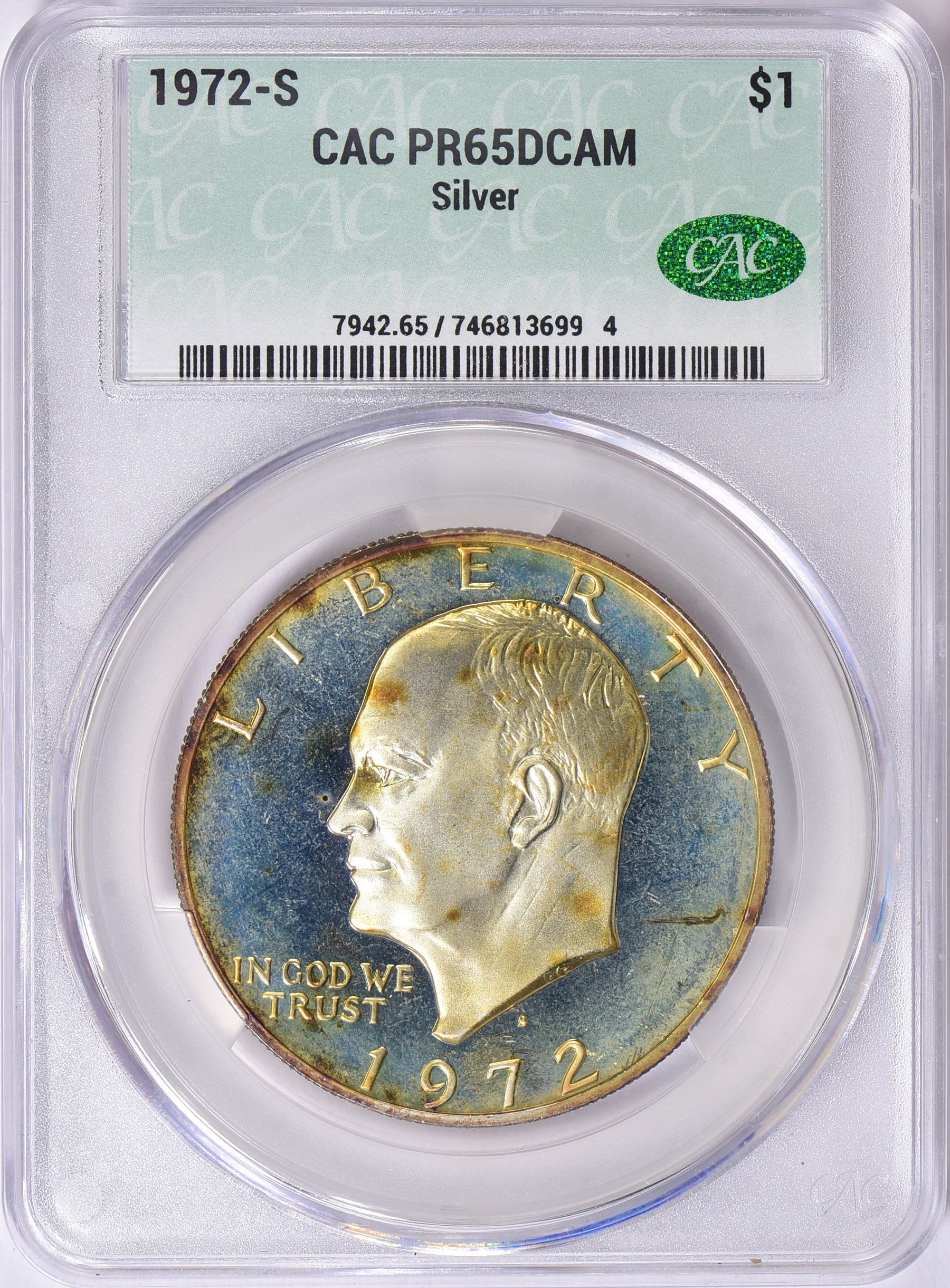 1972-S Eisenhower Dollar Silver CACG Proof-65 DCAM (Toned) (Item ...