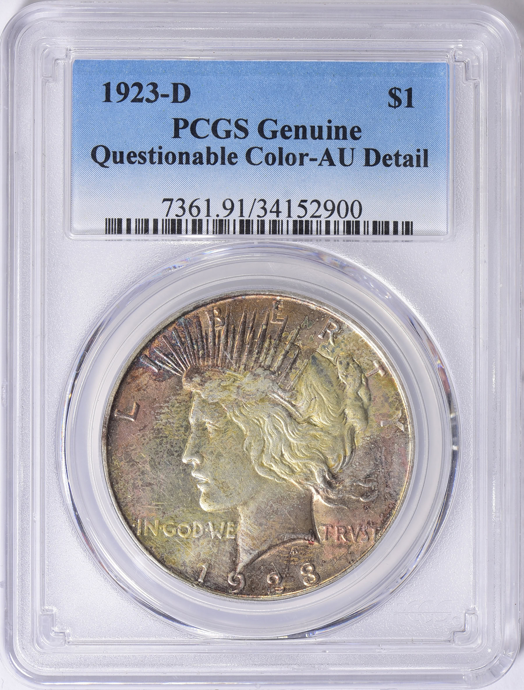 1923-D Peace Silver Dollar PCGS Genuine AU Details (Art. Toned) (Item 1742492 ...